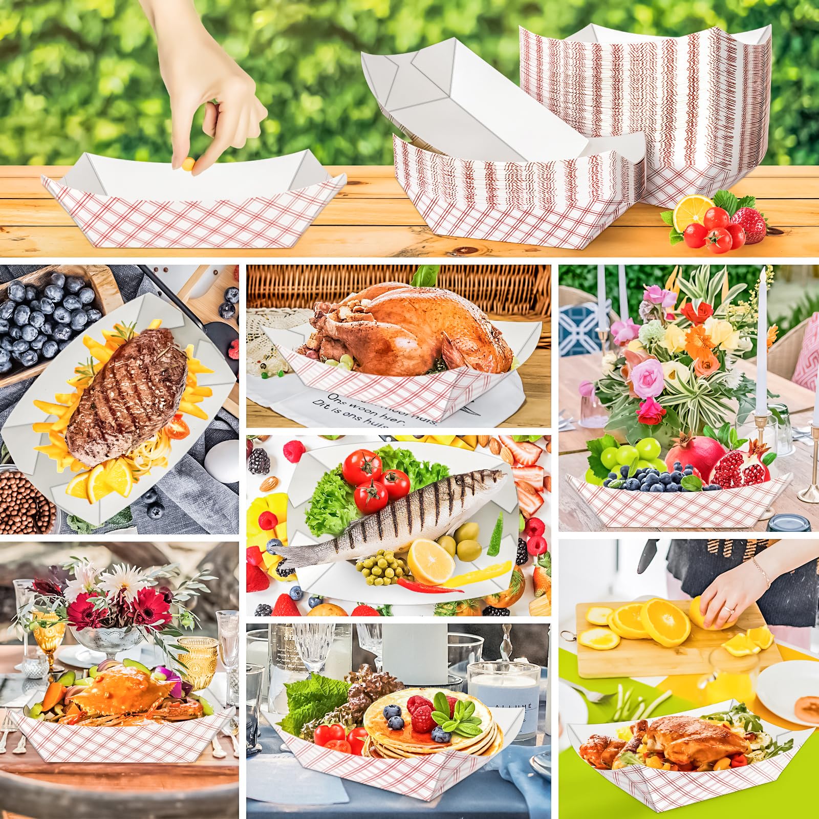 Snapklik.com : MotBach 100 Pack Checkered 3Lb Paper Food Boat Trays ...