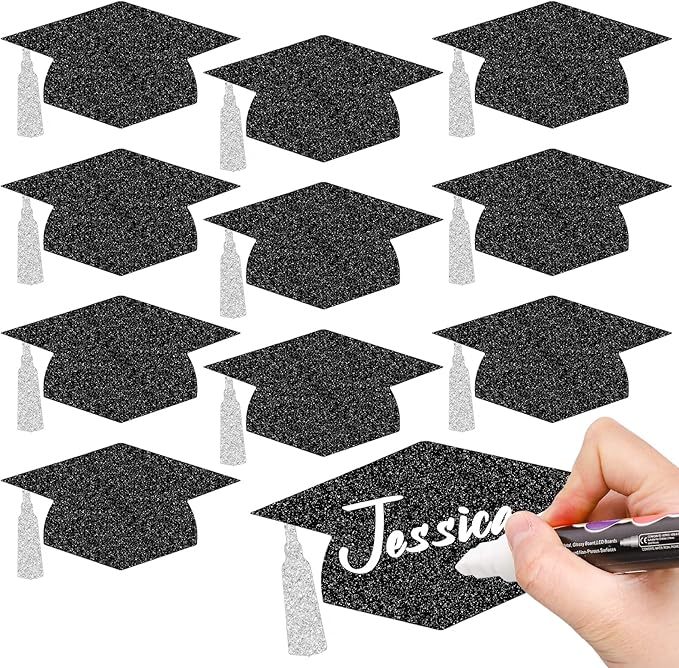 Amazon.com: Whaline 50Pcs Grad Caps Cutouts Glitter Black Silver 2025 ...