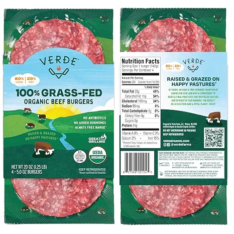 Amazon.com: Verde Farms, Beef Burgers, Organic, Grass-Fed, 1.25 lb ...