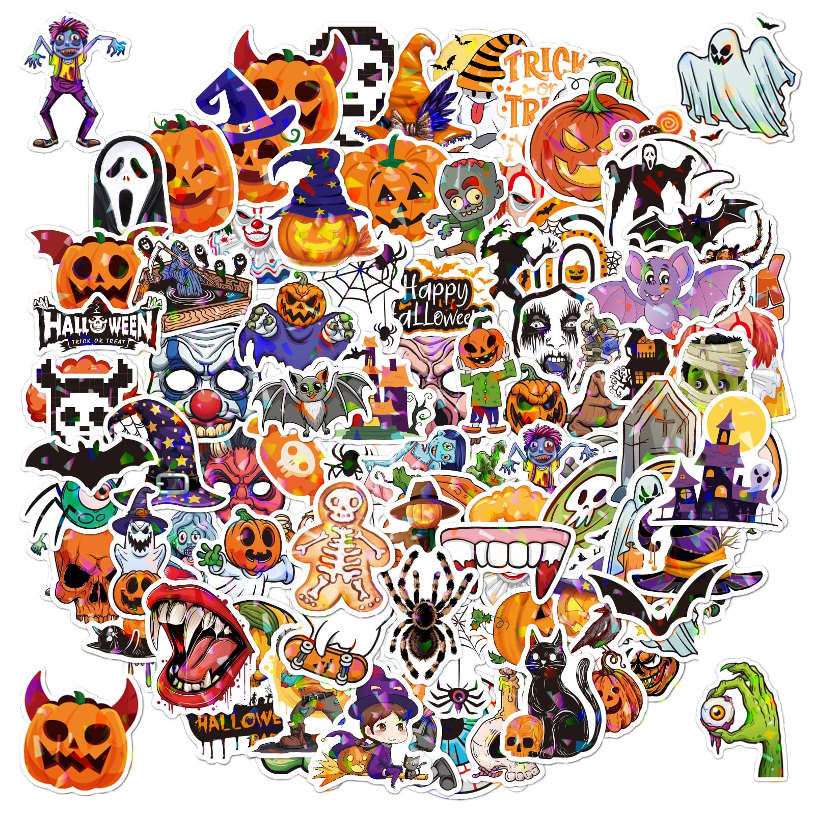 Amazon.com: 100Pcs Halloween Stickers, Holographic Vinyl Waterproof ...