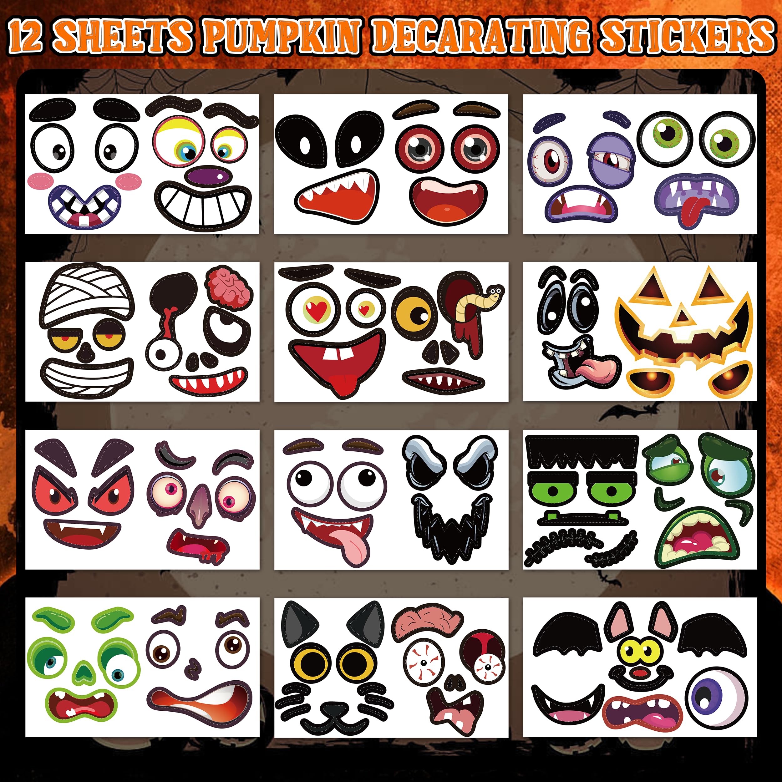 No-carve Pumpkin Kit 24 Halloween Pumpkin Face Stickers - No Carve ...