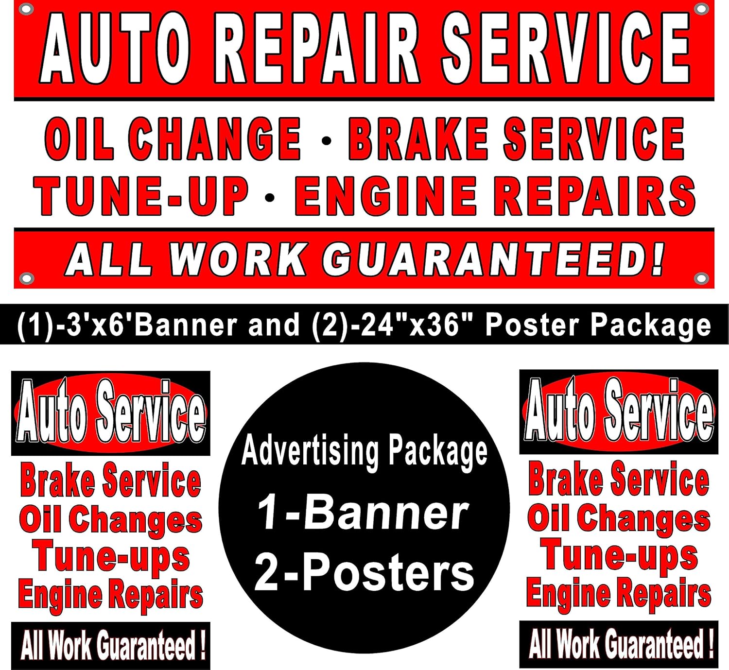 Amazon.com : Auto repair service advertising sign package (2) poster ...