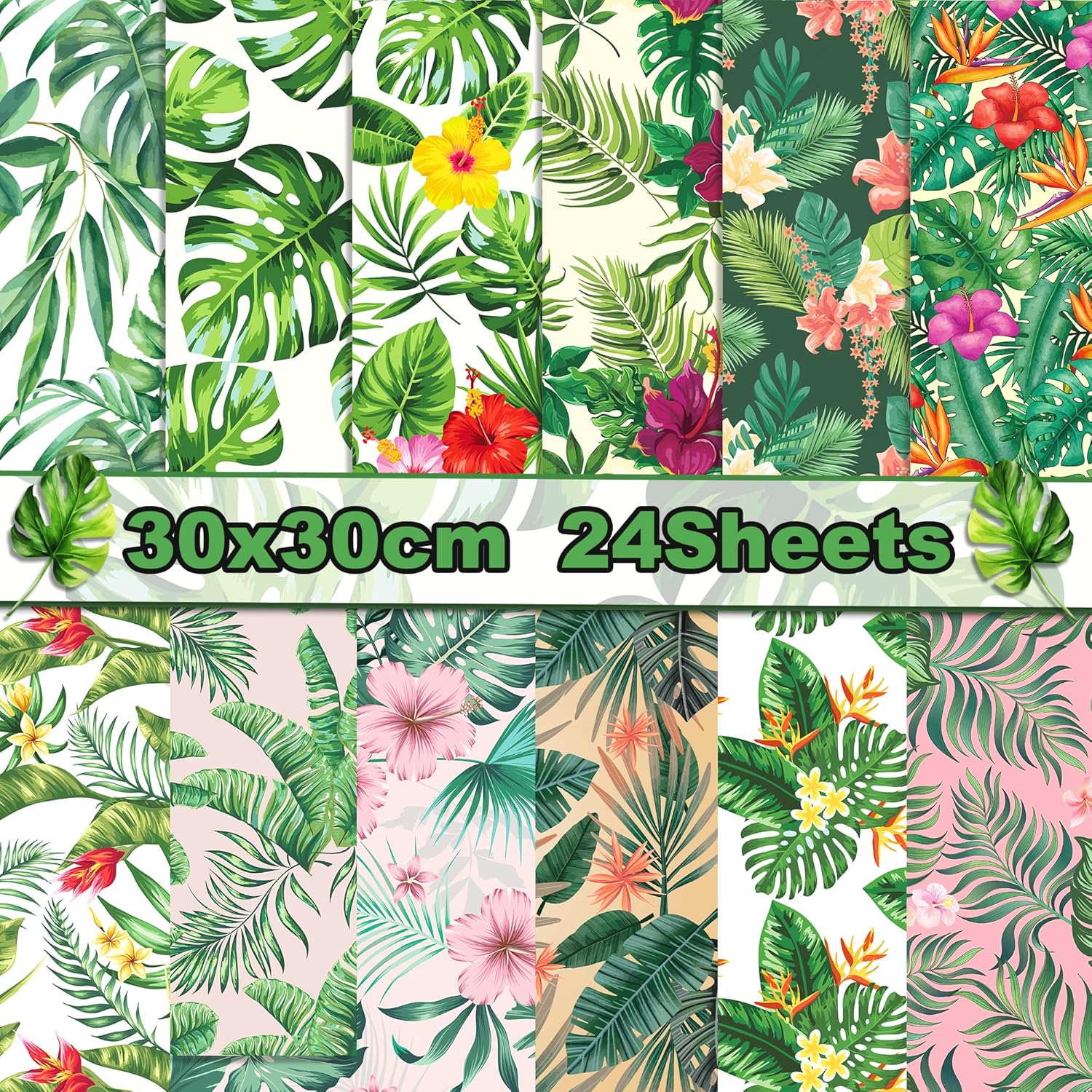 Amazon.com : 24 Sheets Palm Leaves Pattern Scrapbook Paper, Double ...