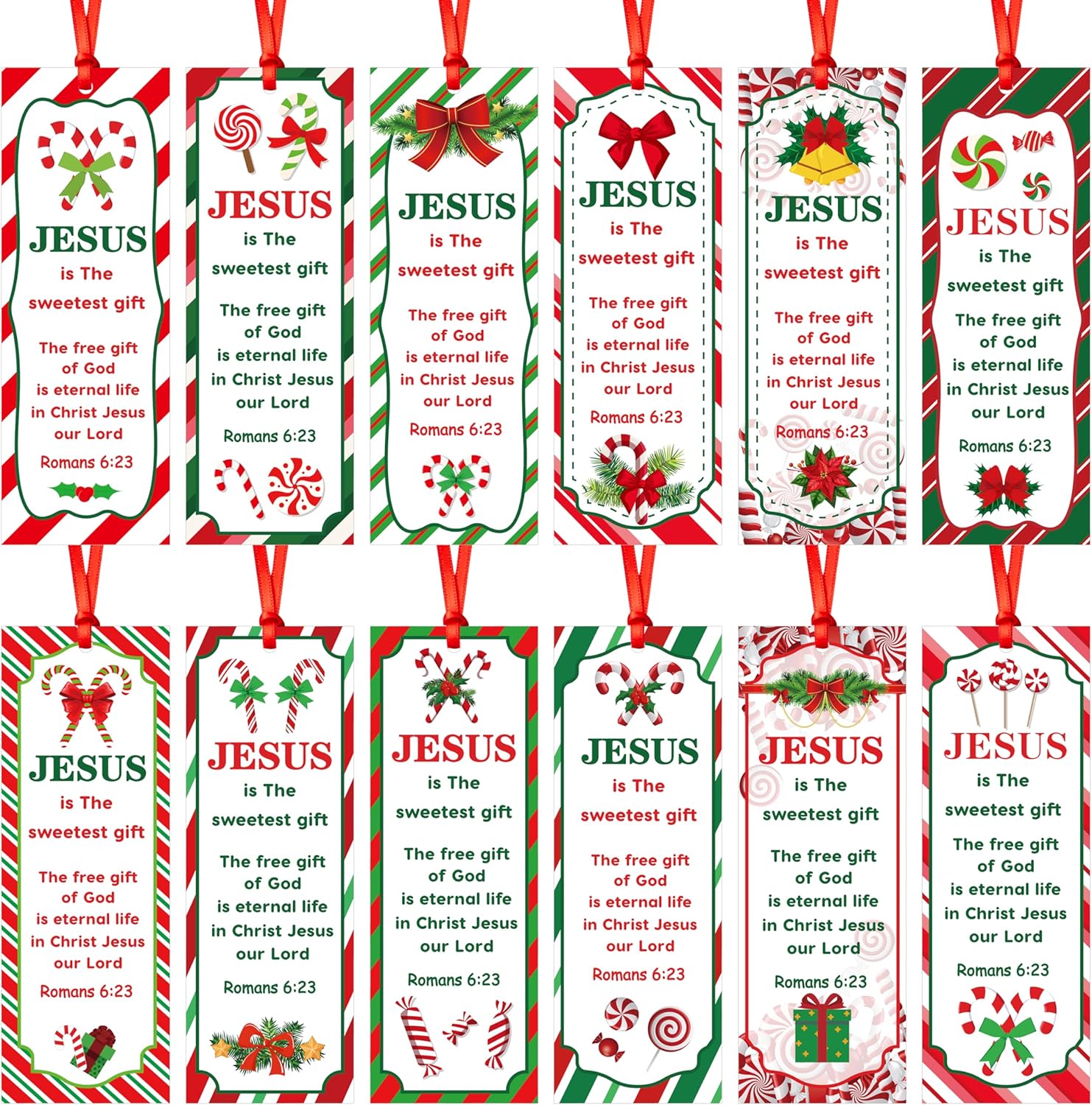 Haooryx 120pcs Christmas Theme Bookmarks, Christmas Candy Cane Pattern ...