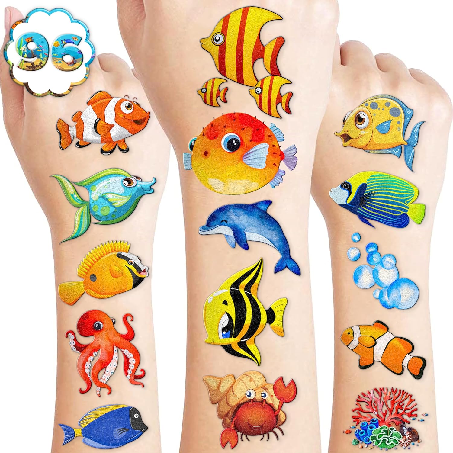 Amazon.com : 96PCS Tropical Fish Temporary Tattoos Ocean Themed ...