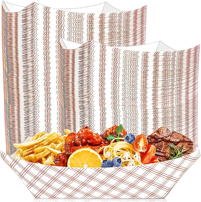 Amazon.com: MotBach 100 Pack Checkered 3Lb Paper Food Boat Trays ...