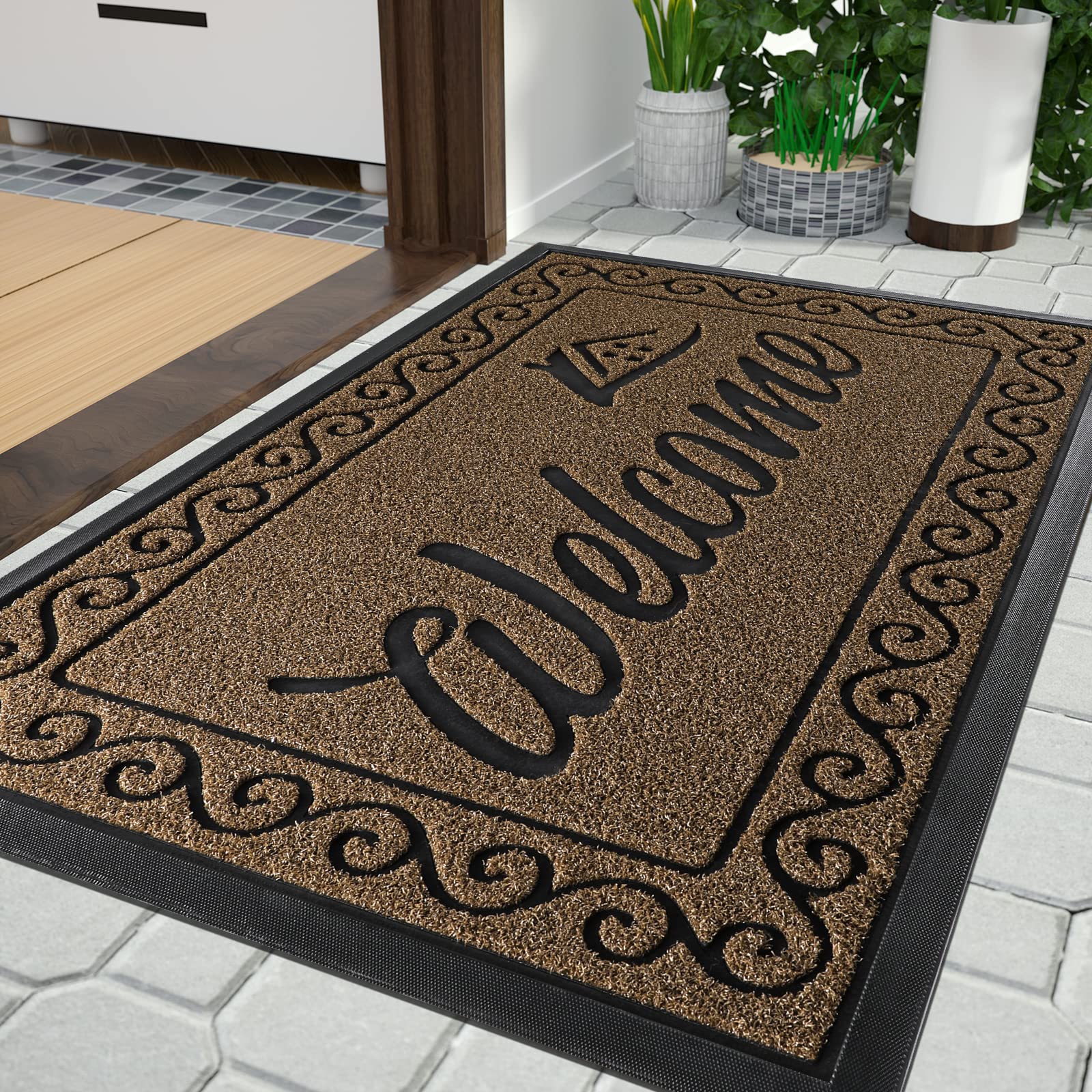 Yimobra Welcome Front Door Mat, Heavy Duty Easy Clean Doormat Indoor ...