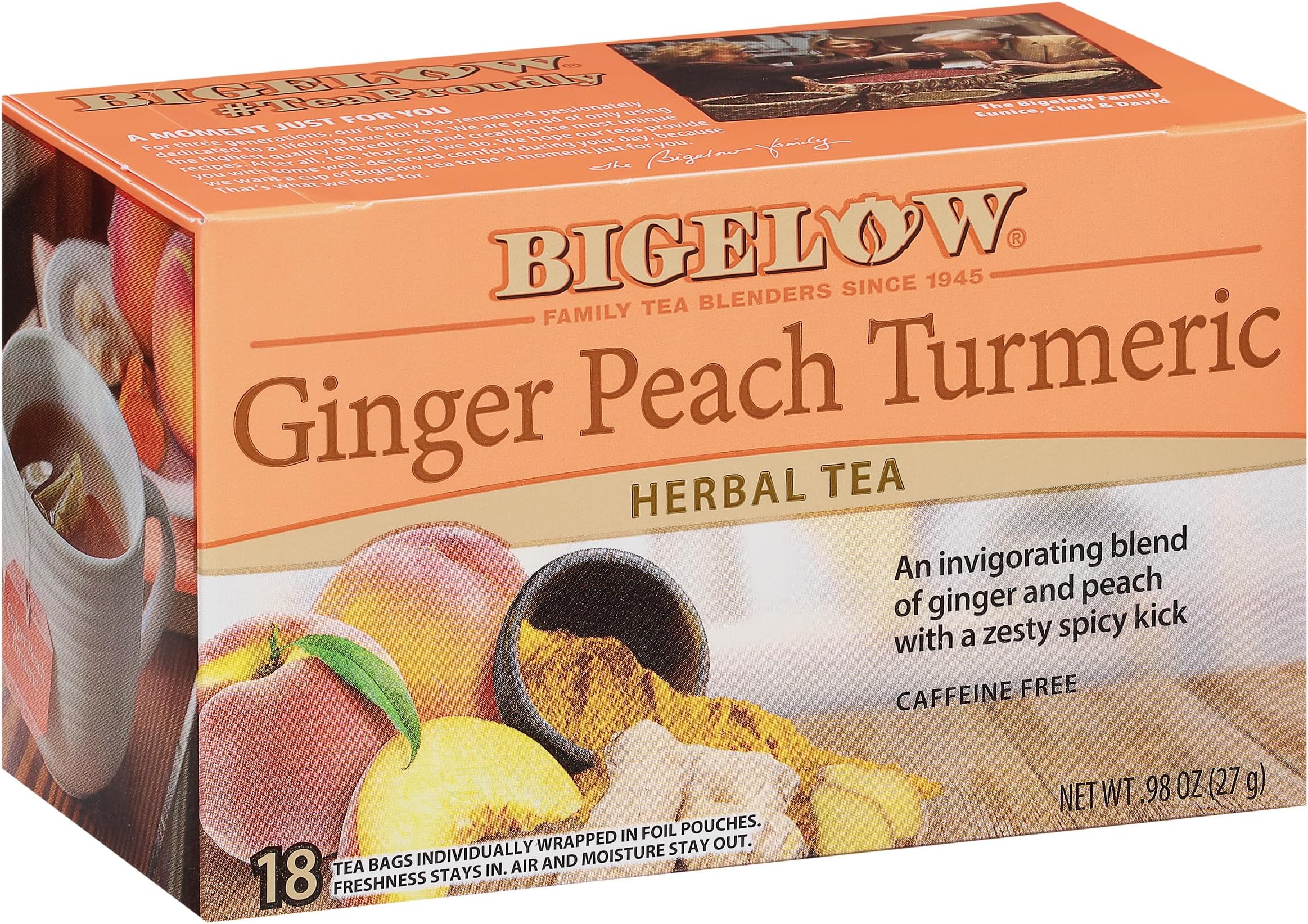 Amazon.com : Bigelow Tea Ginger Peach Turmeric Herbal Tea, Caffeine ...