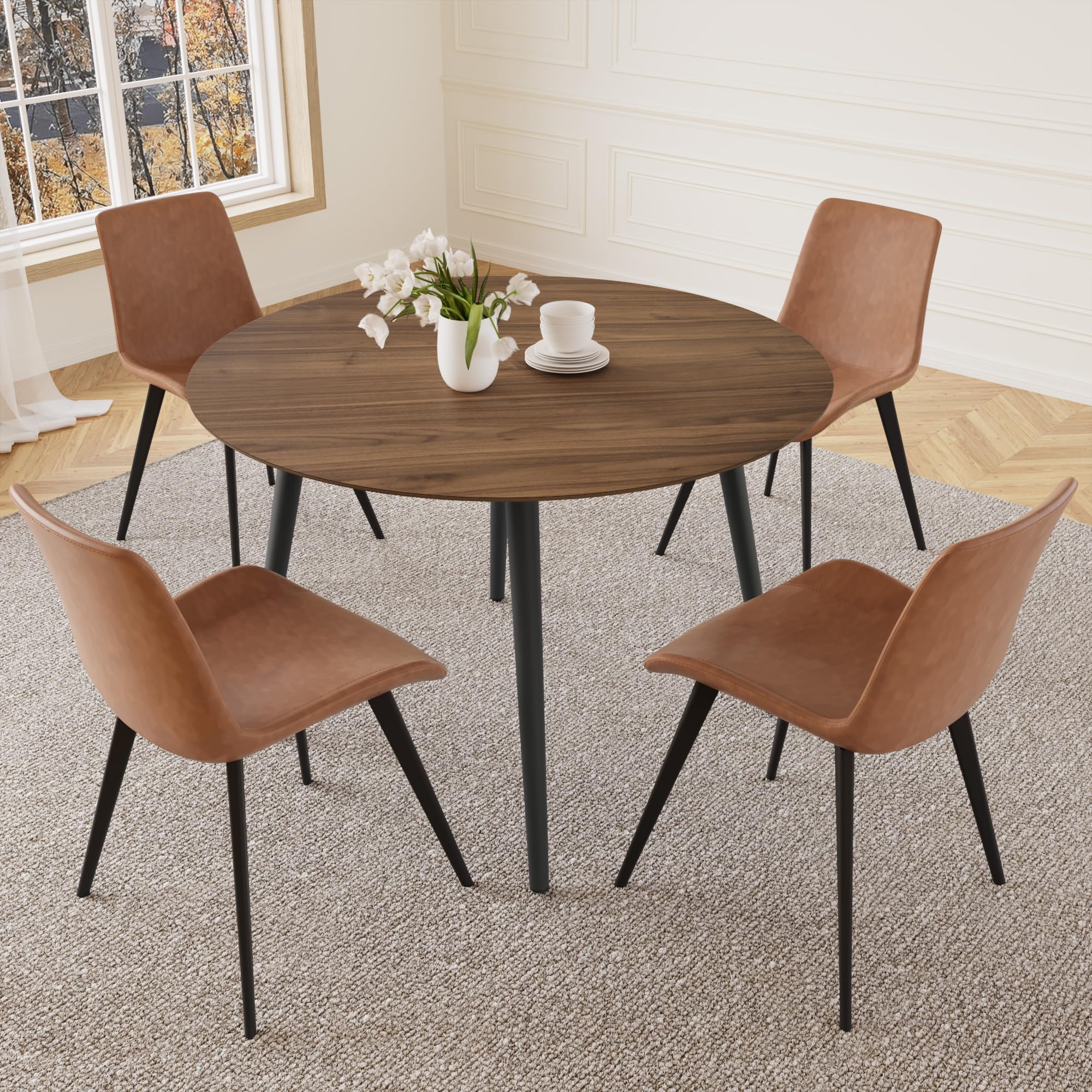 Amazon.com - HIPIHOM 43.3 Inch Round Dining Table Set for 4, Modern ...