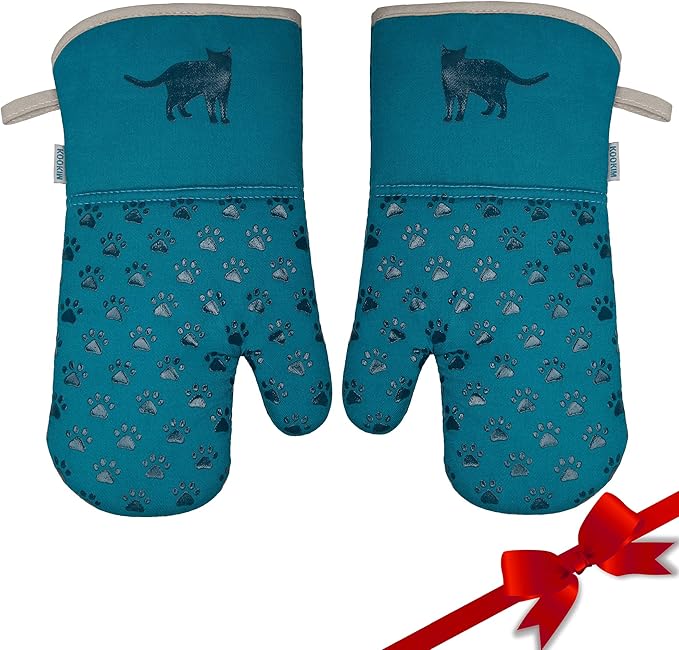 Amazon.com: Cat Themed Oven Mitts Set of 2 - Heat Resistant Long Cotton ...