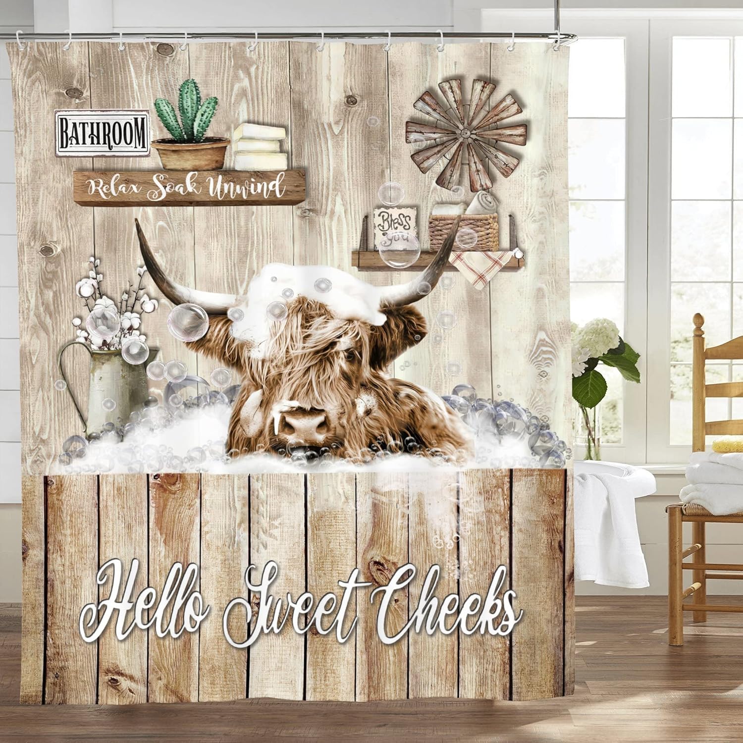 Amazon.com: Fuzawet Rustic Highland Cow Shower Curtain Farmhouse ...