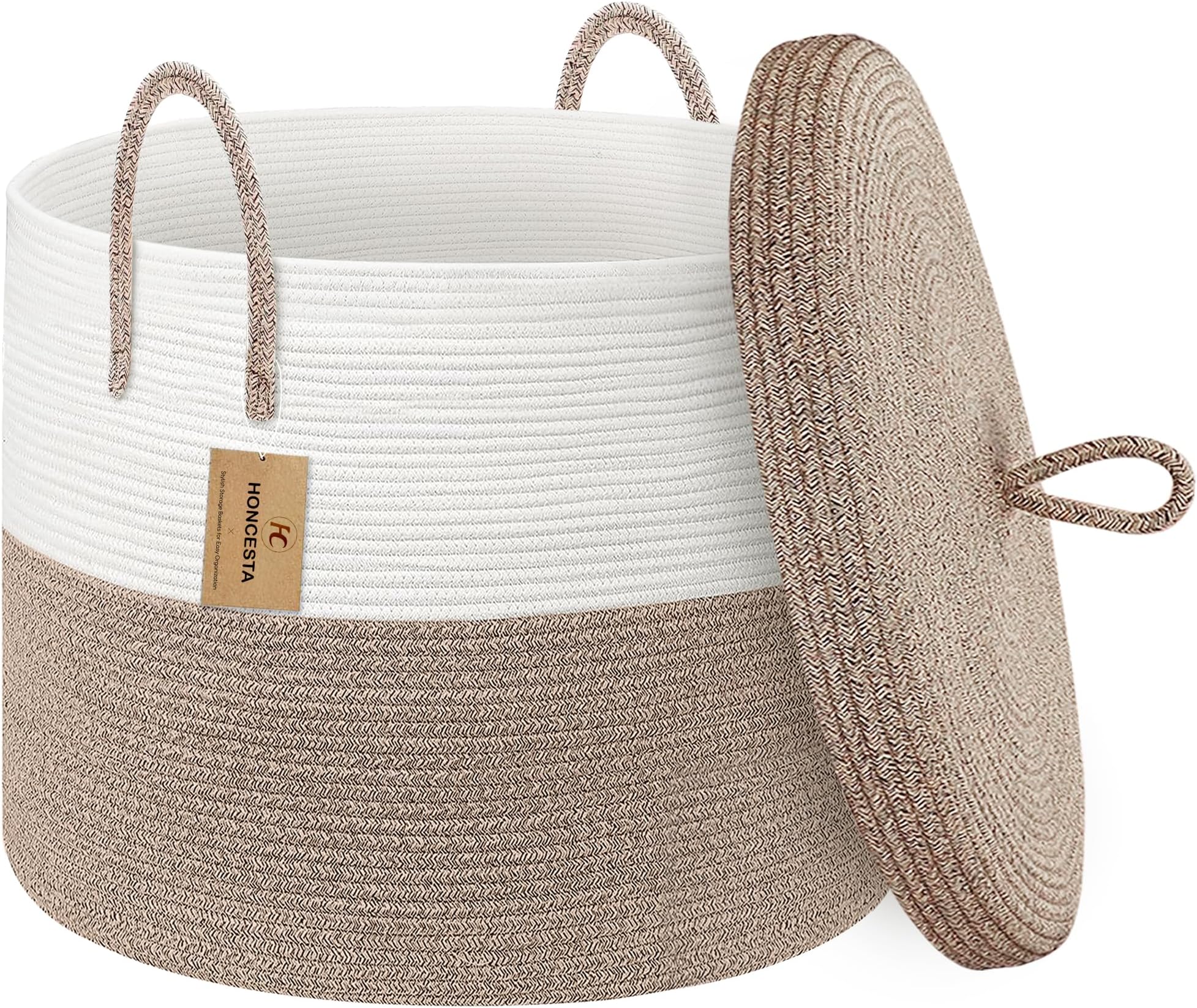 Amazon.com: 20" x 20" x 15" Extra Large Storage Basket with Lid, Cotton ...