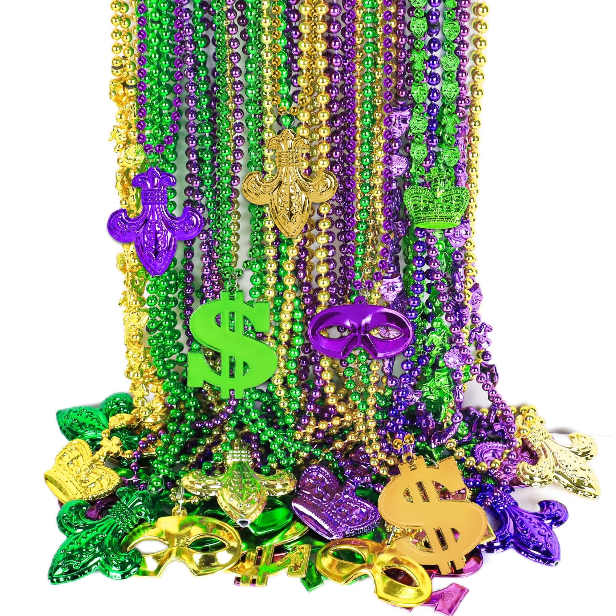 Amazon.com: COKOKA 24PCS Mardi Gras Beads, Gold Purple Green Metallic ...