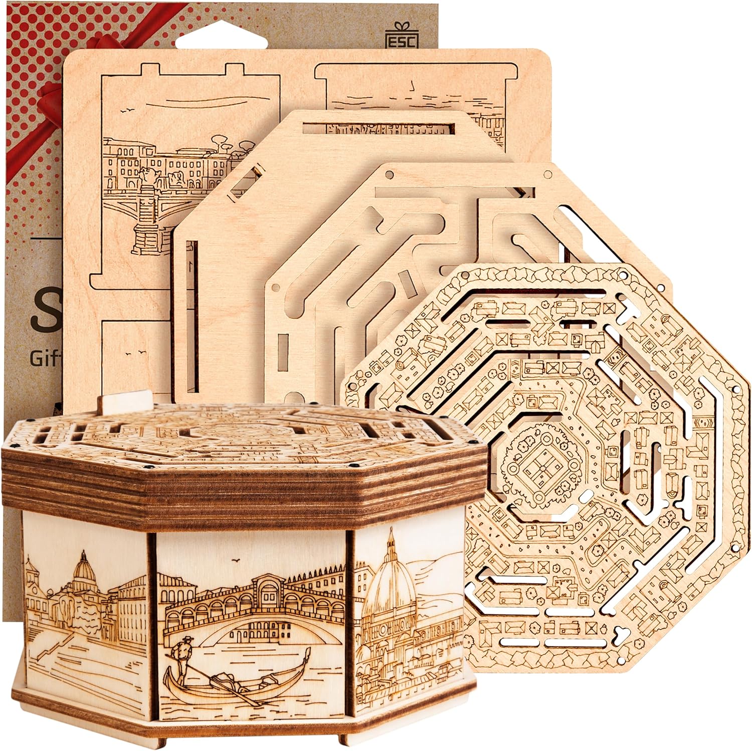 ESC WELT Wooden Secret Maze Box 3D Puzzle Game - Creative Gift Box for ...