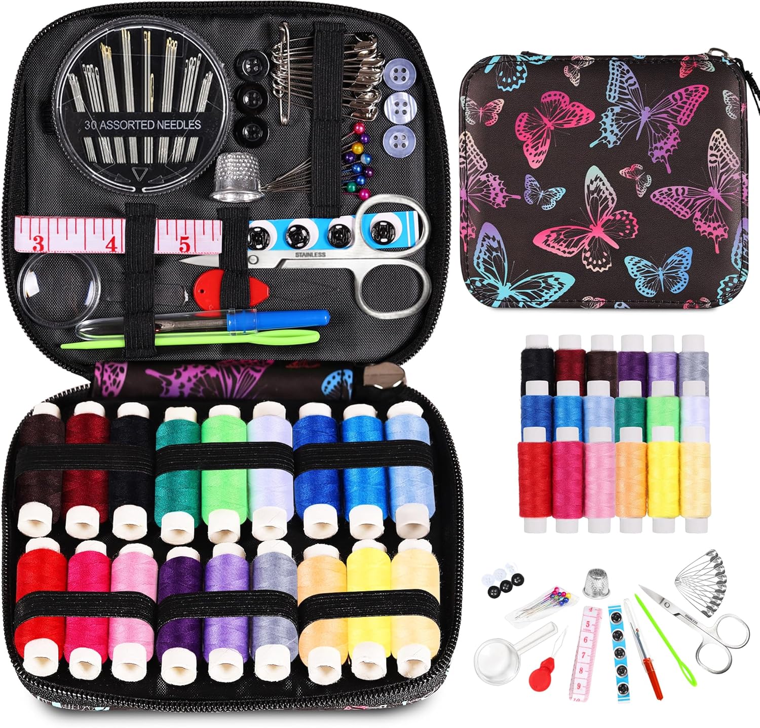 Sewing Kits for Adults, AUERVO Portable Sewing Kits Thread and Needles ...