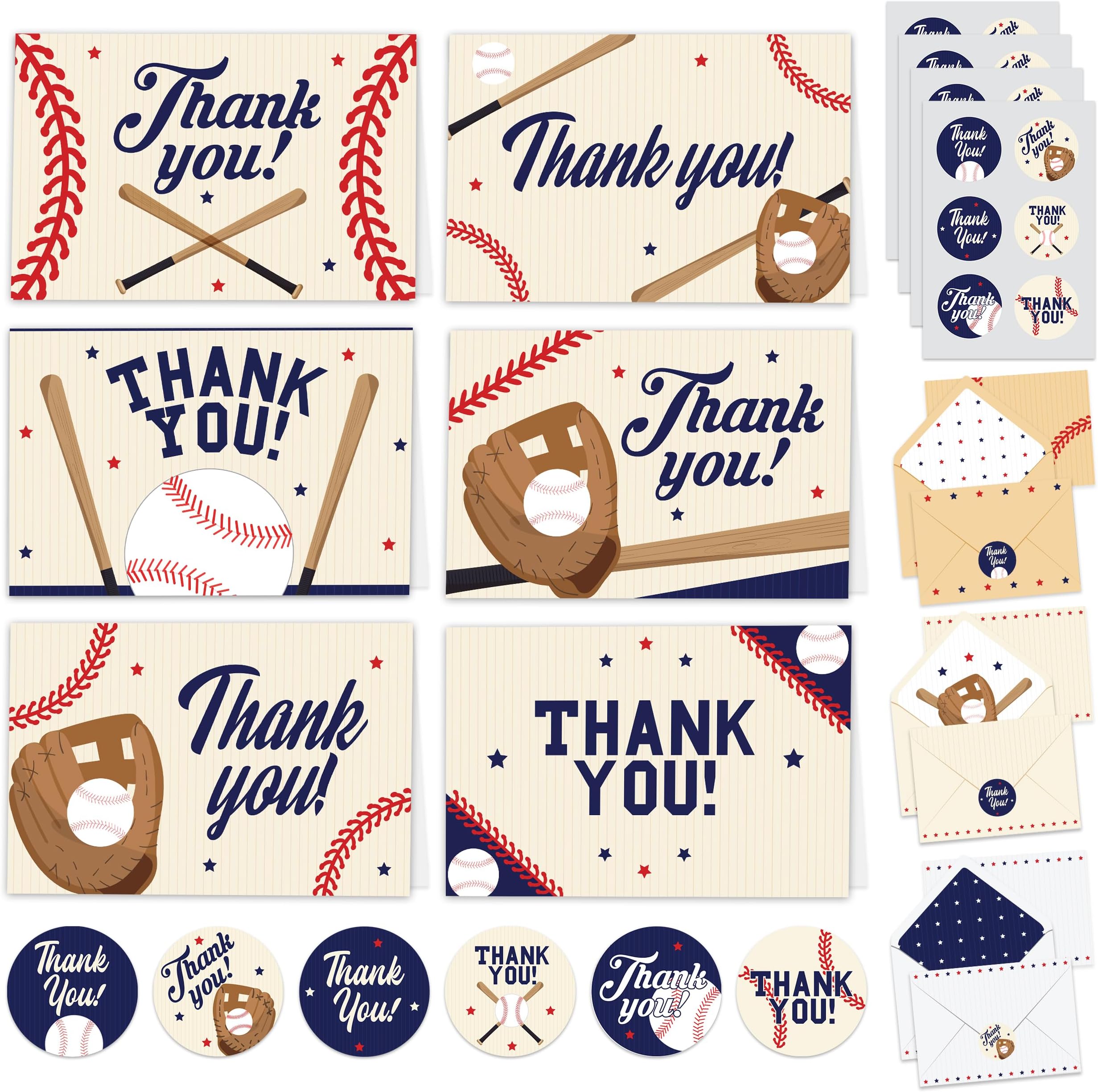 Amazon.com : AnyDesign 36 Pack Baseball Thank You Cards with Envelopes ...