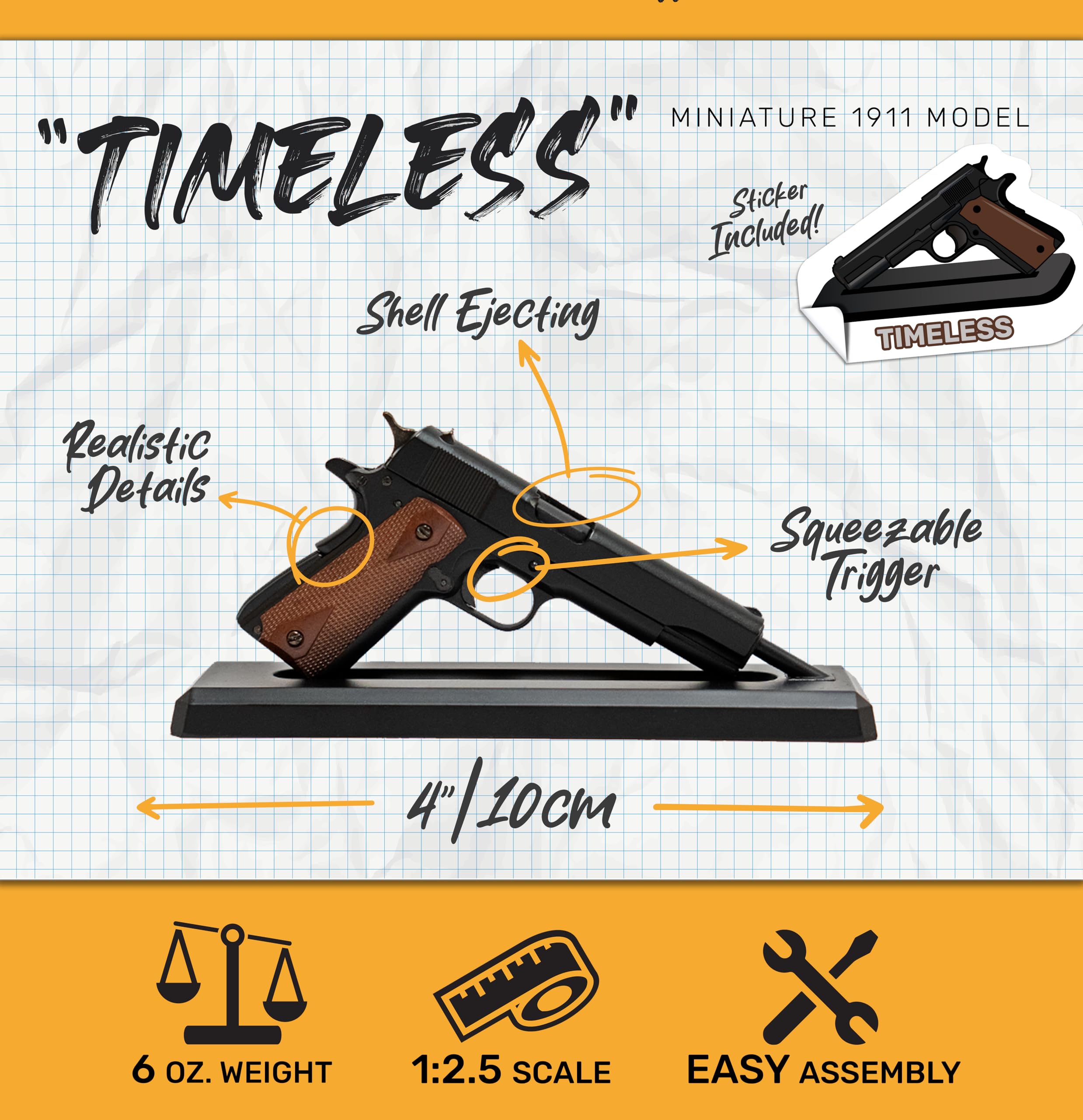 Buy GoatGuns Miniature 1911 Historical Model Black | 1:2.5 Scale ...