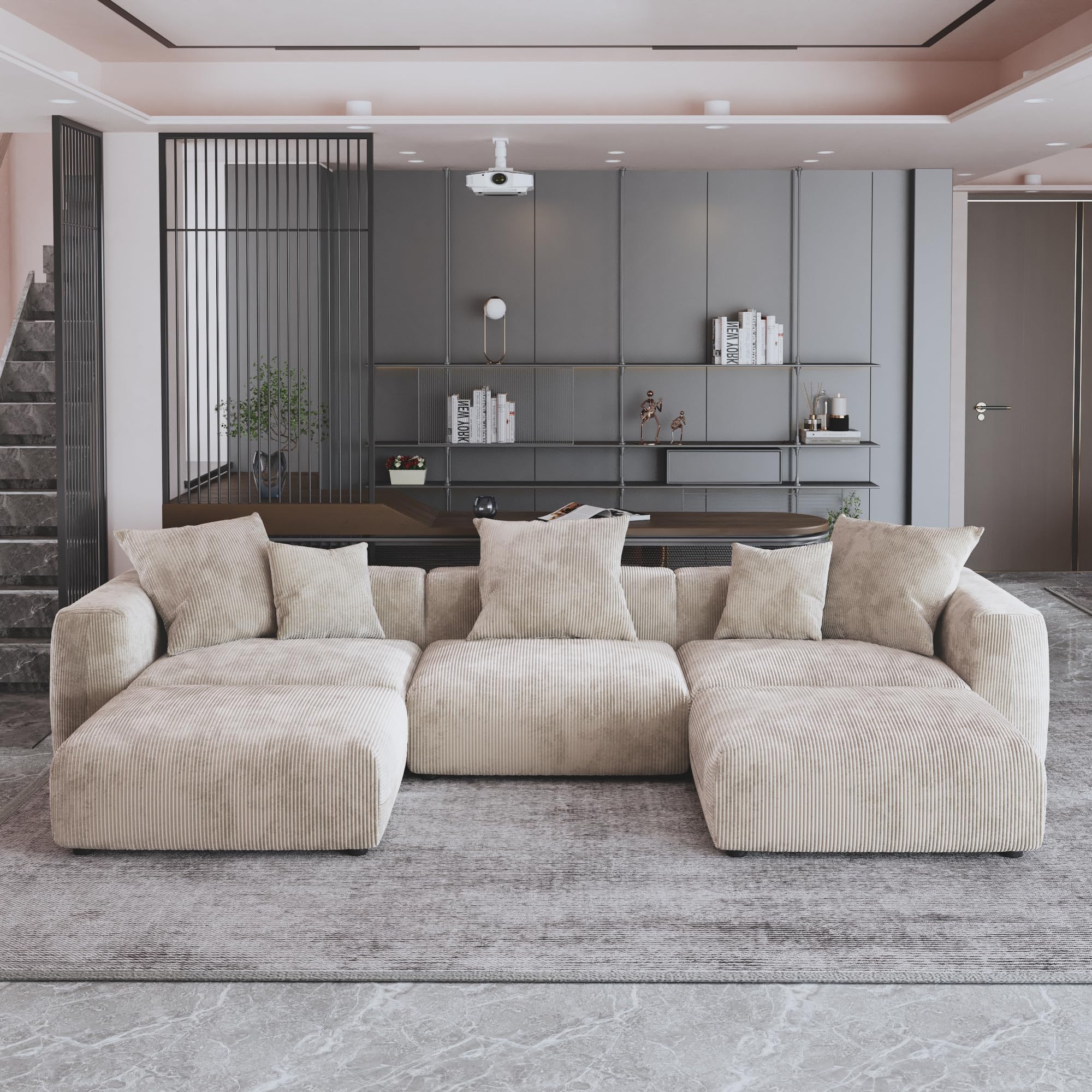 Amazon.com: 141.73" Modular Sectional Sofa, Slipcovered Corduroy U ...