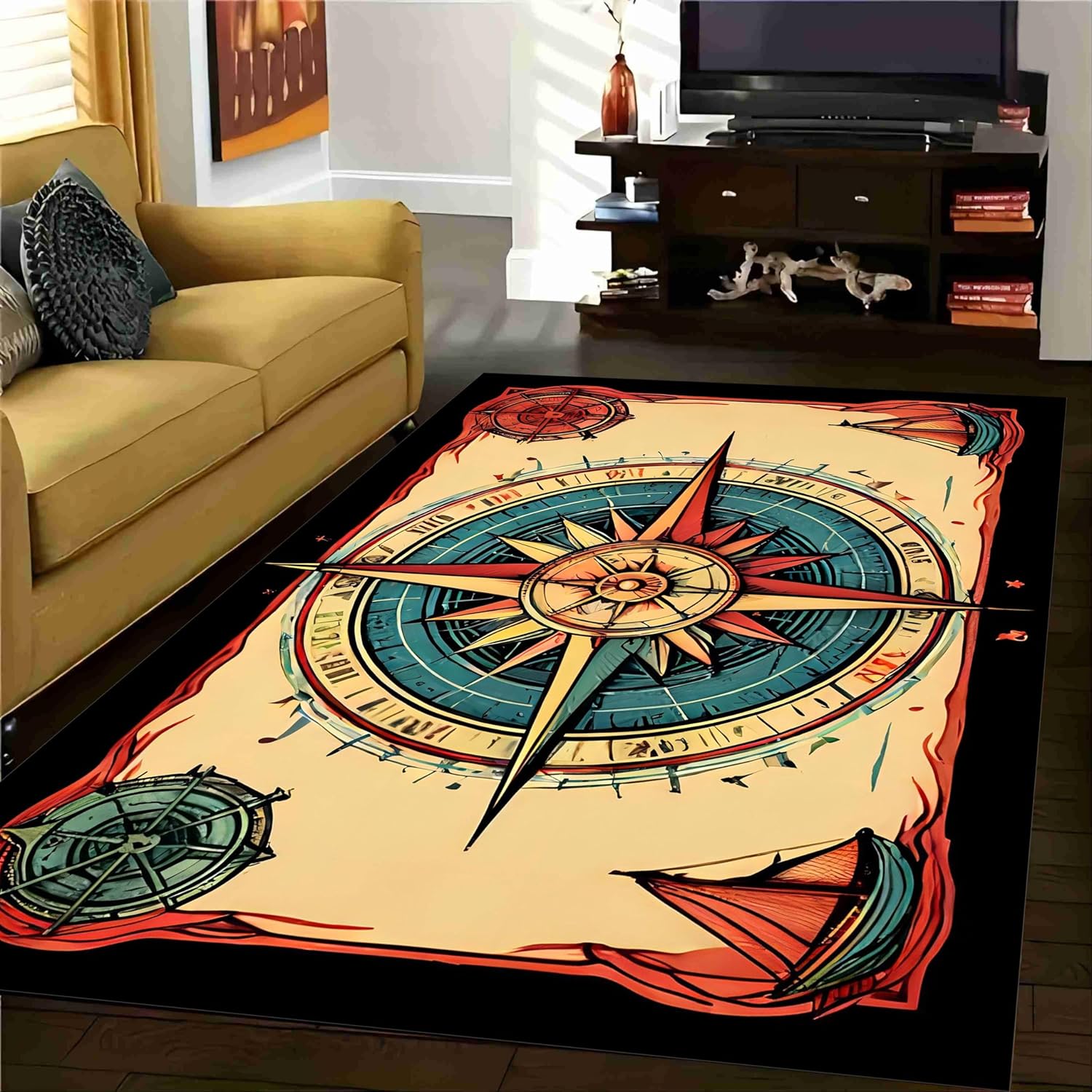 Amazon.com: EXINBU Rectangular Indoor Rug 3x4ft Nautical Themed Compass ...