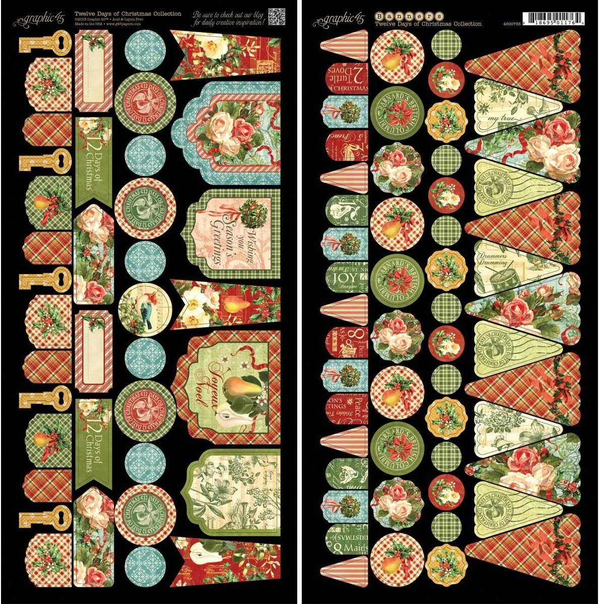 Amazon.com: Graphic 45 12 Days of Christmas Banners Card Stock Sheets