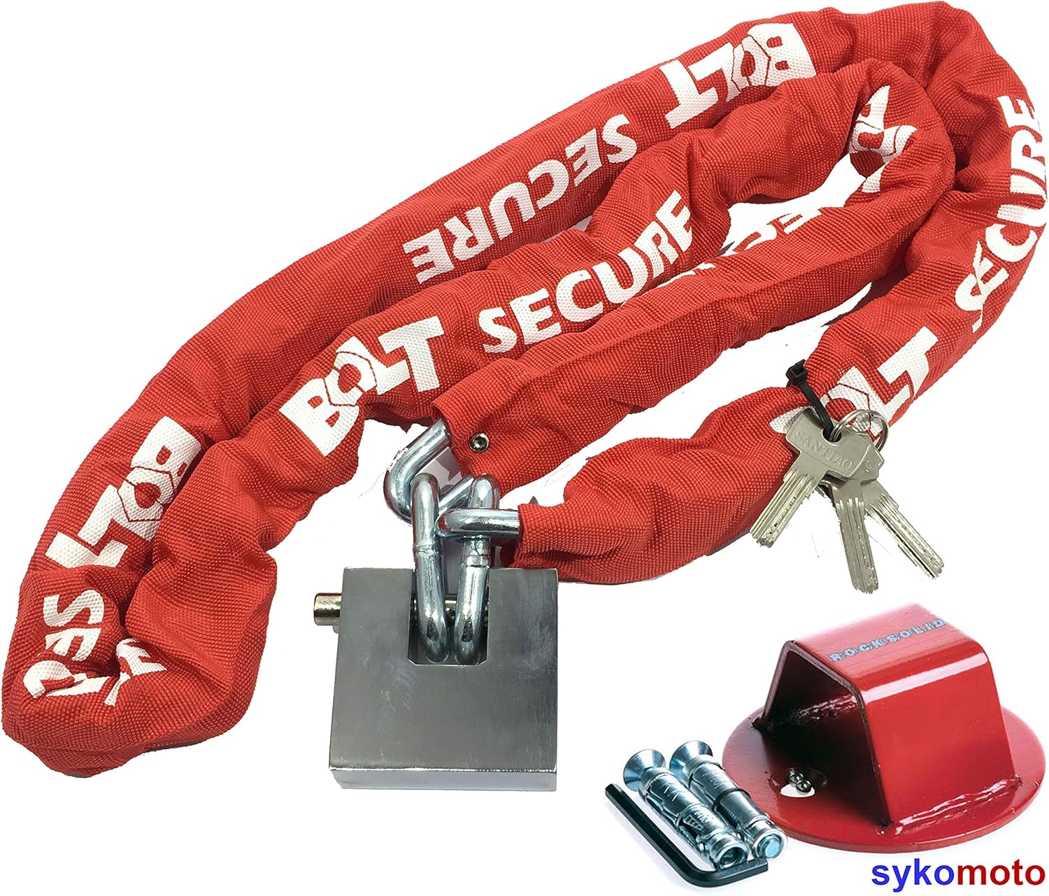 MOTORBIKE CHAIN LOCK AND GROUND ANCHOR BOLT BLOCK STEEL CHAIN LOCK 180 ...