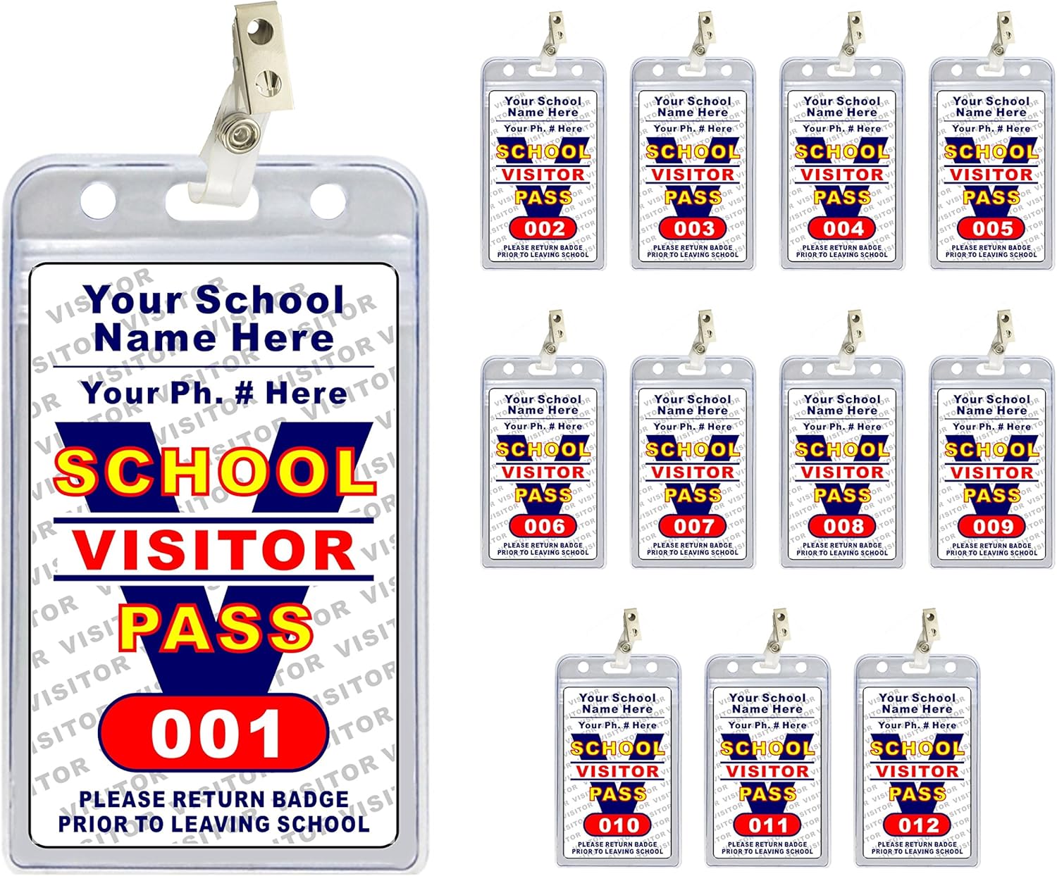 Amazon.com : School Visitor Pass Badges (12 pcs) - PVC Plastic - Custom ...