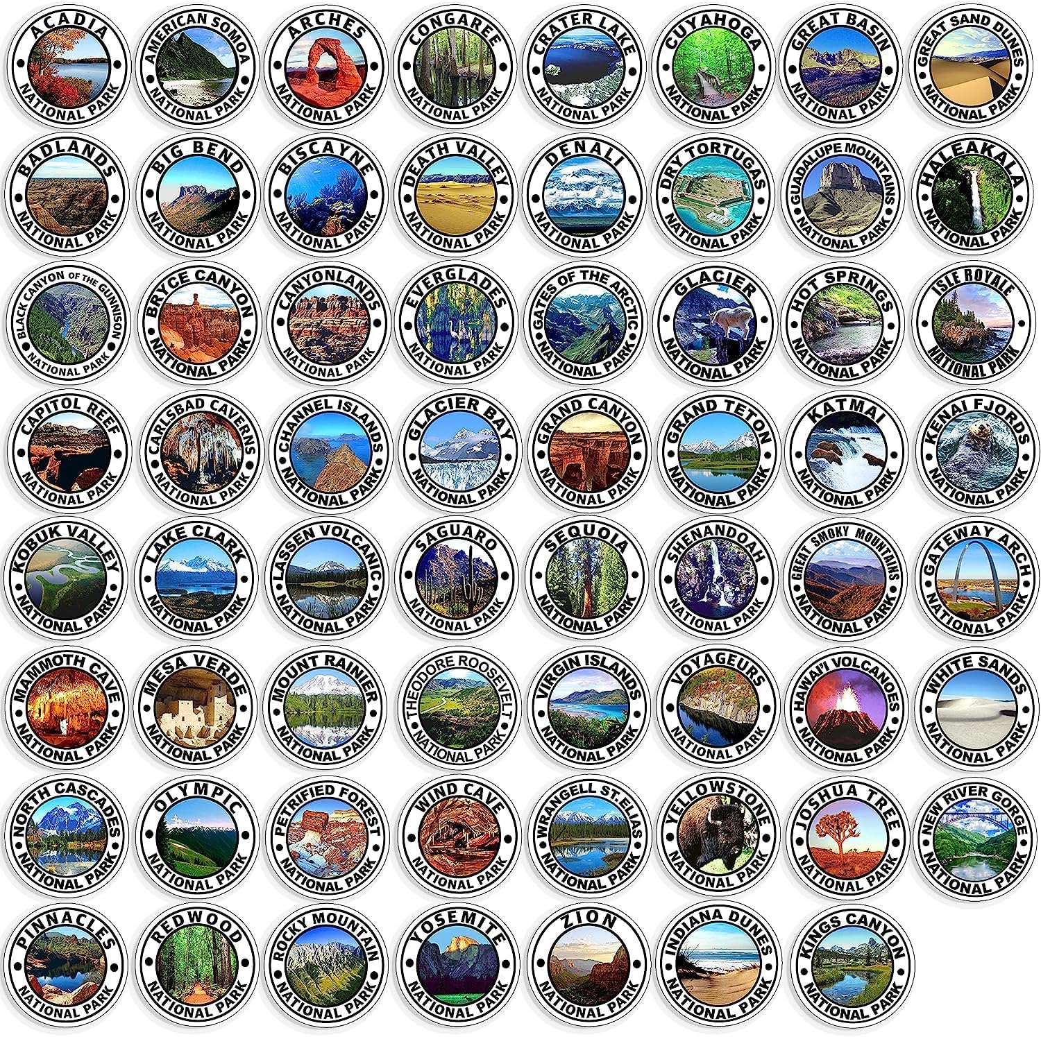 Amazon.com: Sheet of All 63: 2.5 inch Round National Park Stickers ...