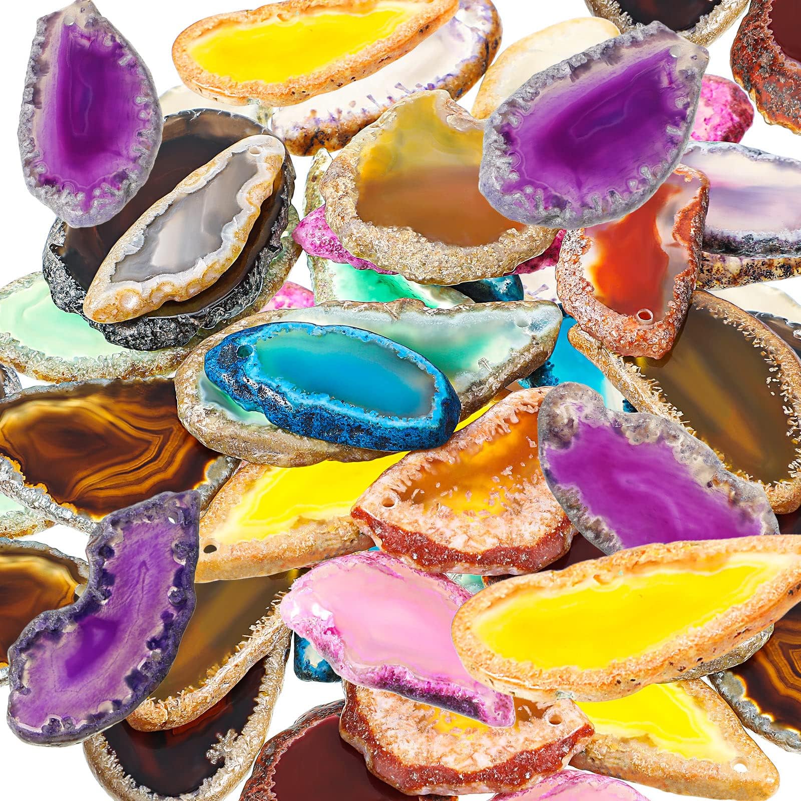 Amazon.com: Polished Agate Slices Drilled Agate Pendants in Various ...