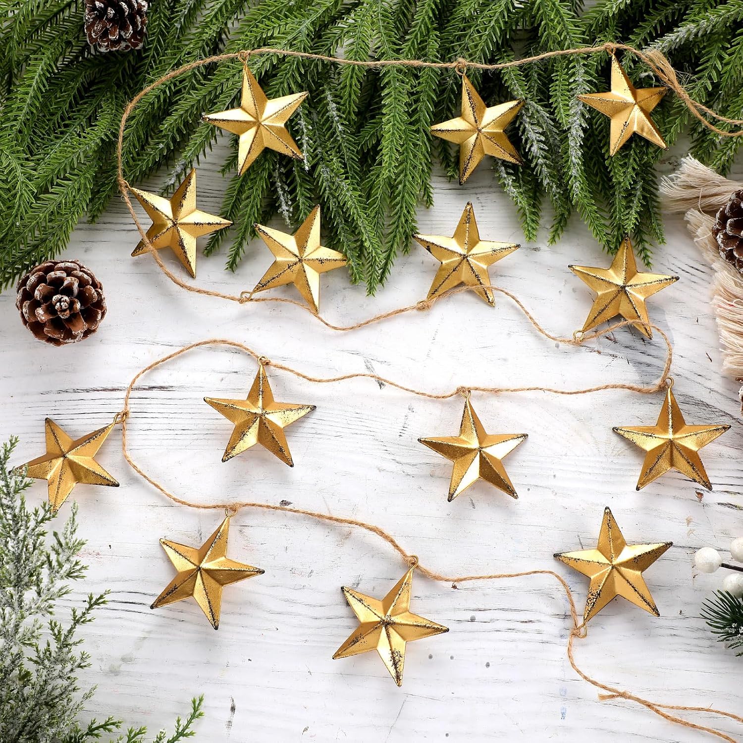Amazon.com: 5.9ft Christmas Gold Star Garland with 13 Antique Brass ...
