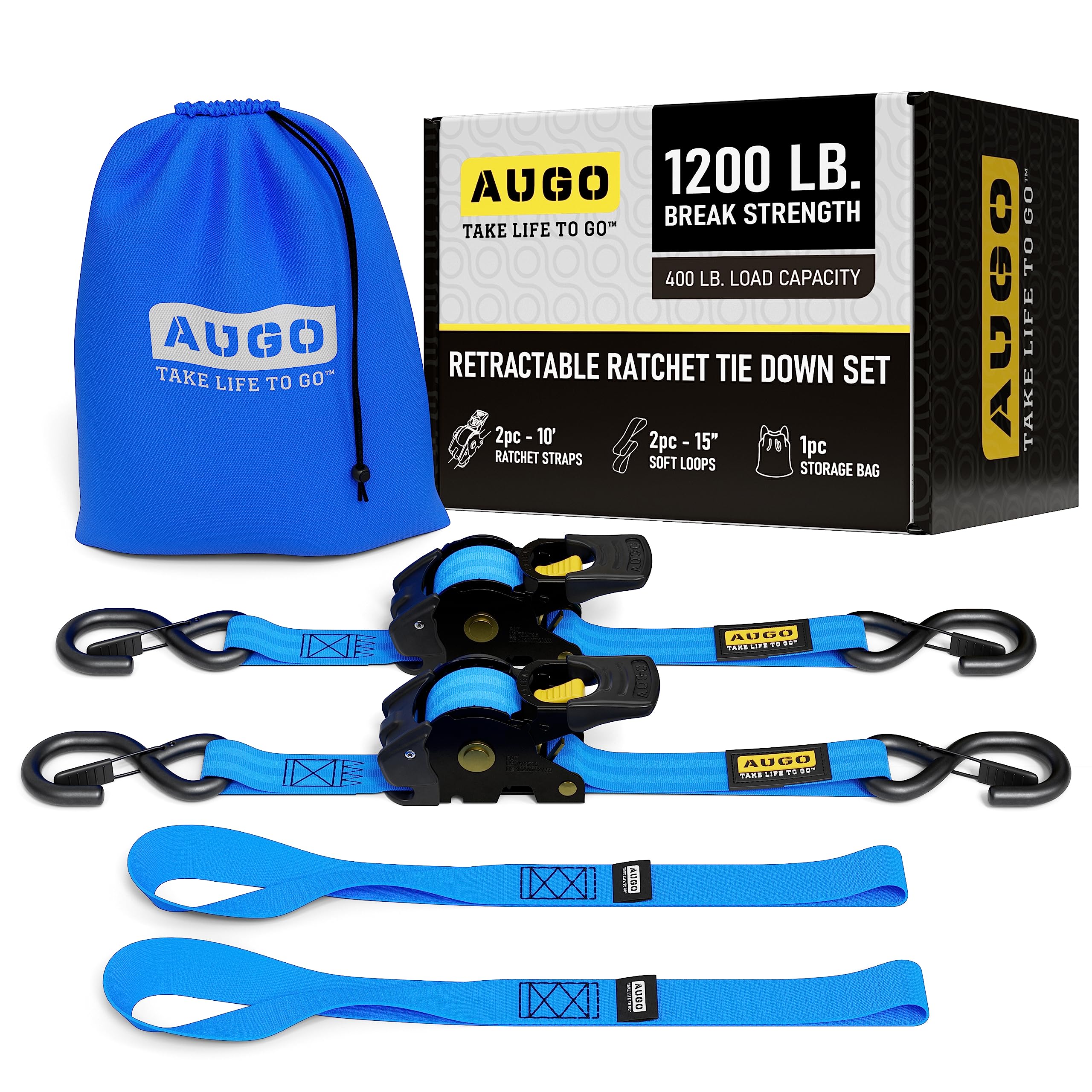 Snapklik.com : AUGO Retractable Ratchet Straps 2 Heavy Duty Ratchet ...