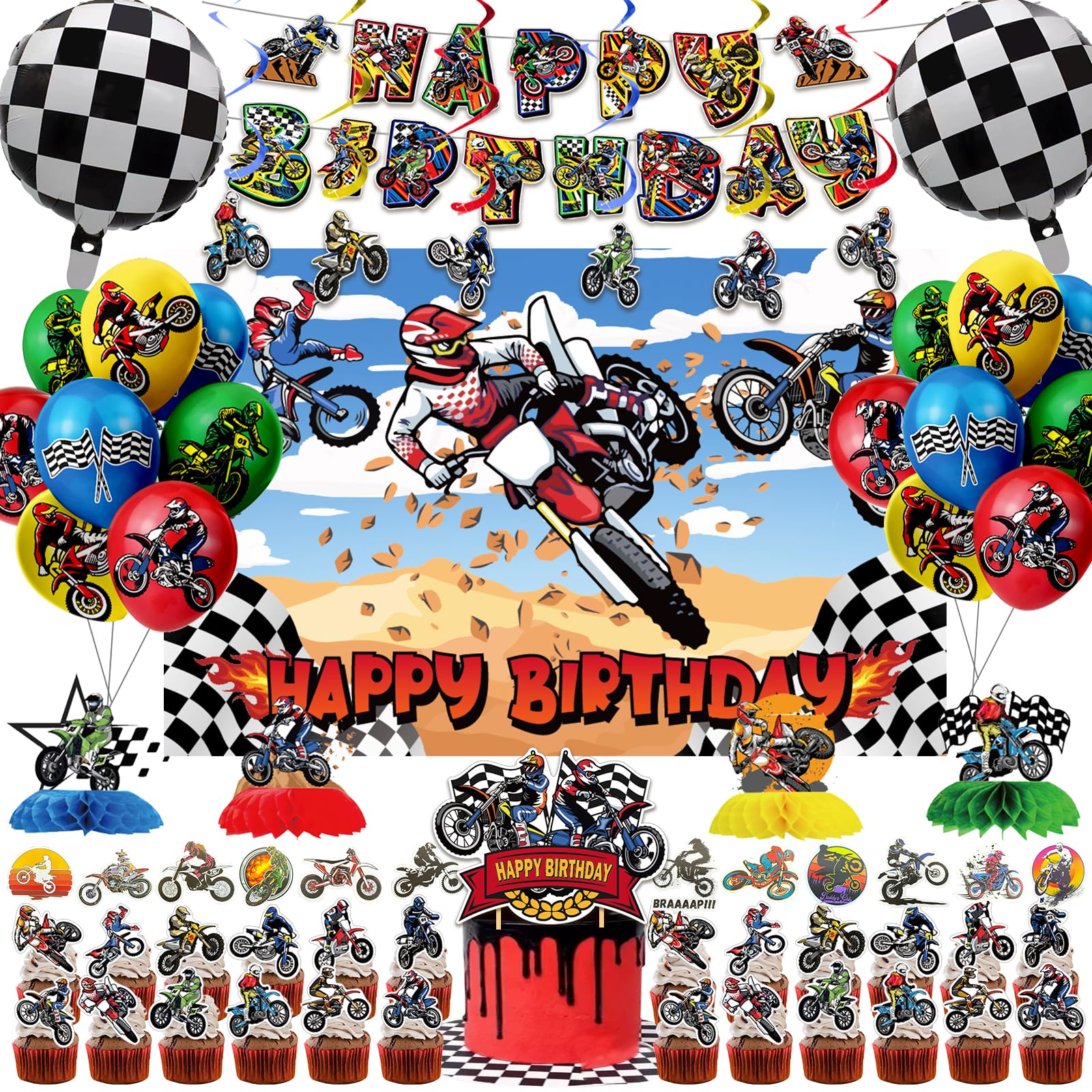 Amazon.com: YrthSnxKGd Super Dirt Bike Party Decorations Motocross ...