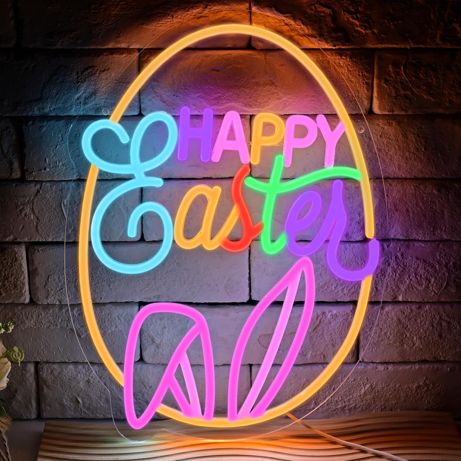 Happy Easter Neon Sign, Easter Bunny LED Signs for Wall Decor, Dimmable ...