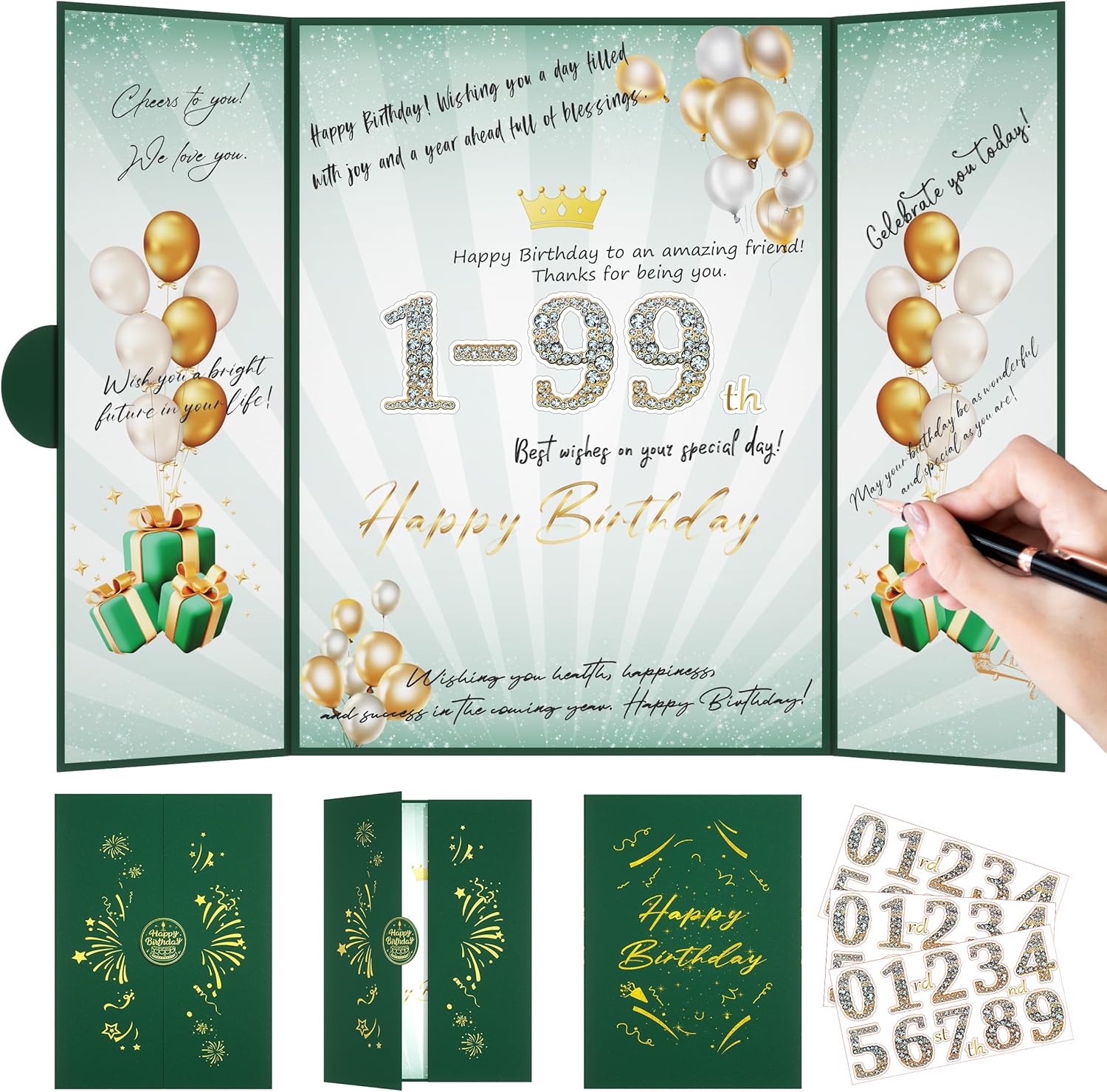 Amazon.com: Pranski Green 1st-99th Happy Birthday Party Decorations 18 ...