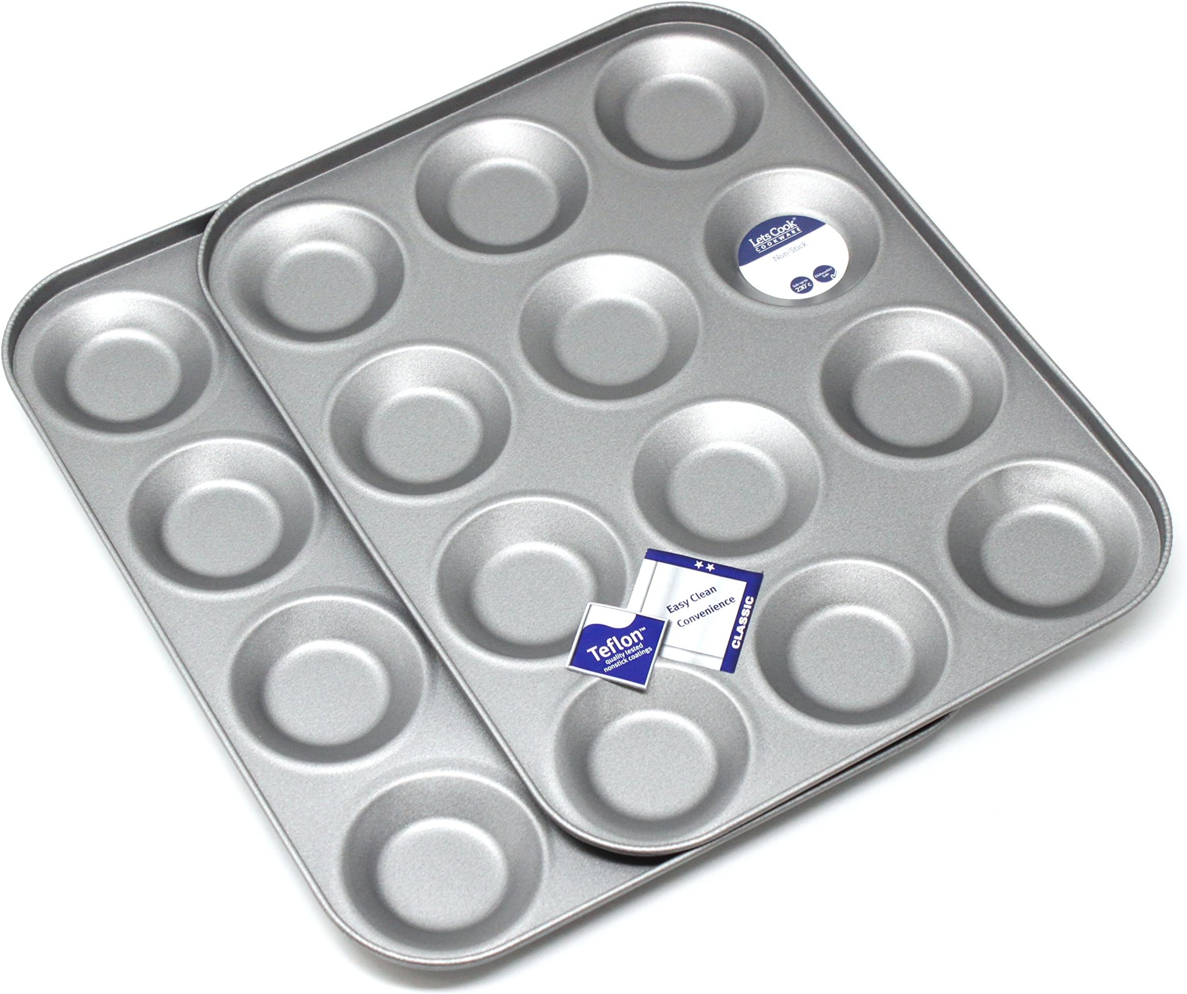 12 Hole Mince Pie/Bun Tin Twin Pack, Set of Two, for Buns, Fairy Cakes ...