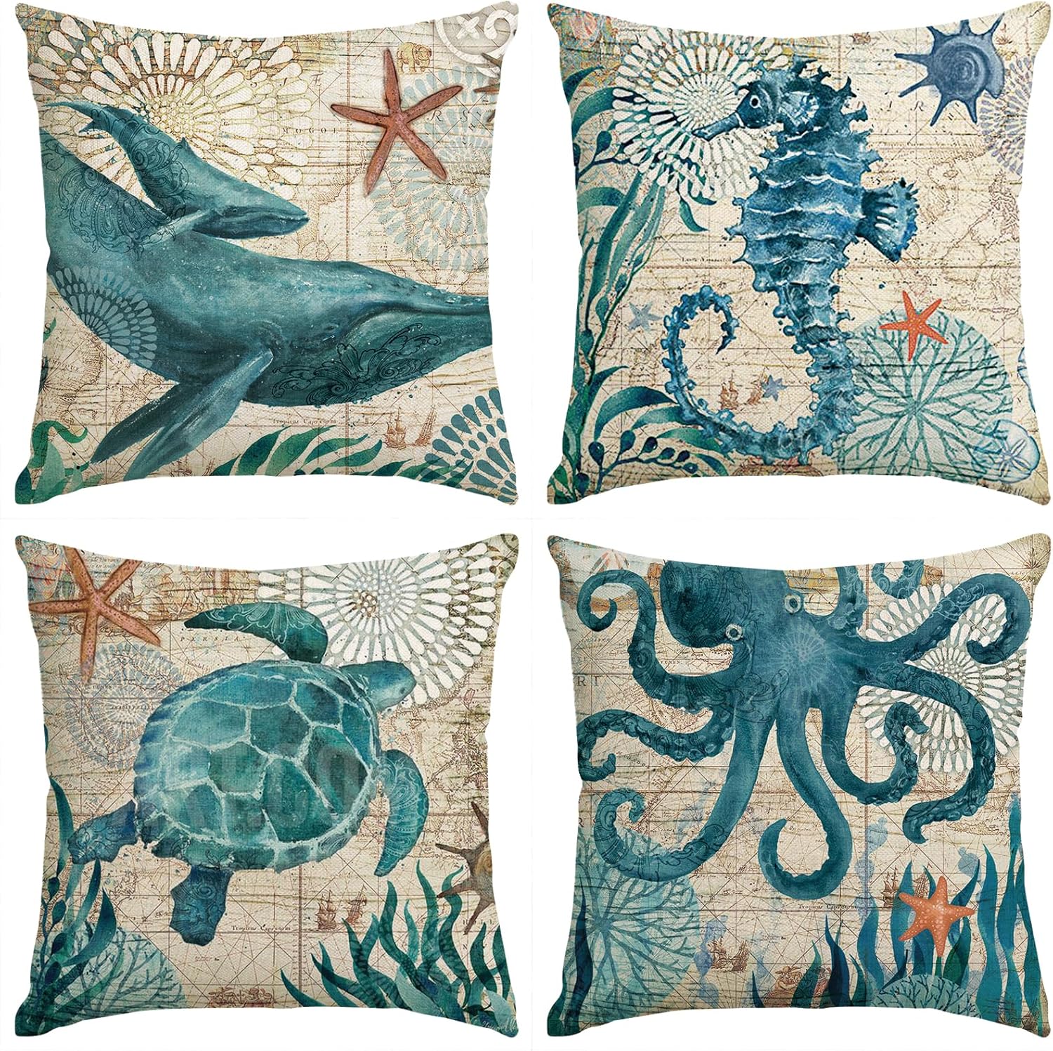 Amazon.com: fokusent Sea Turtle Throw Pillow Covers 18x18 Set of 4 ...