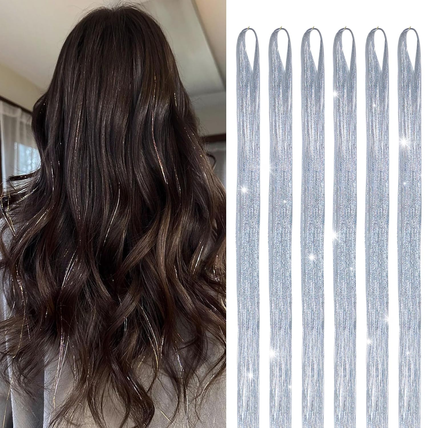 Amazon.com : GOO GOO Hair Tinsel Extension, 1200 Strands of 48 Inch, 6 ...