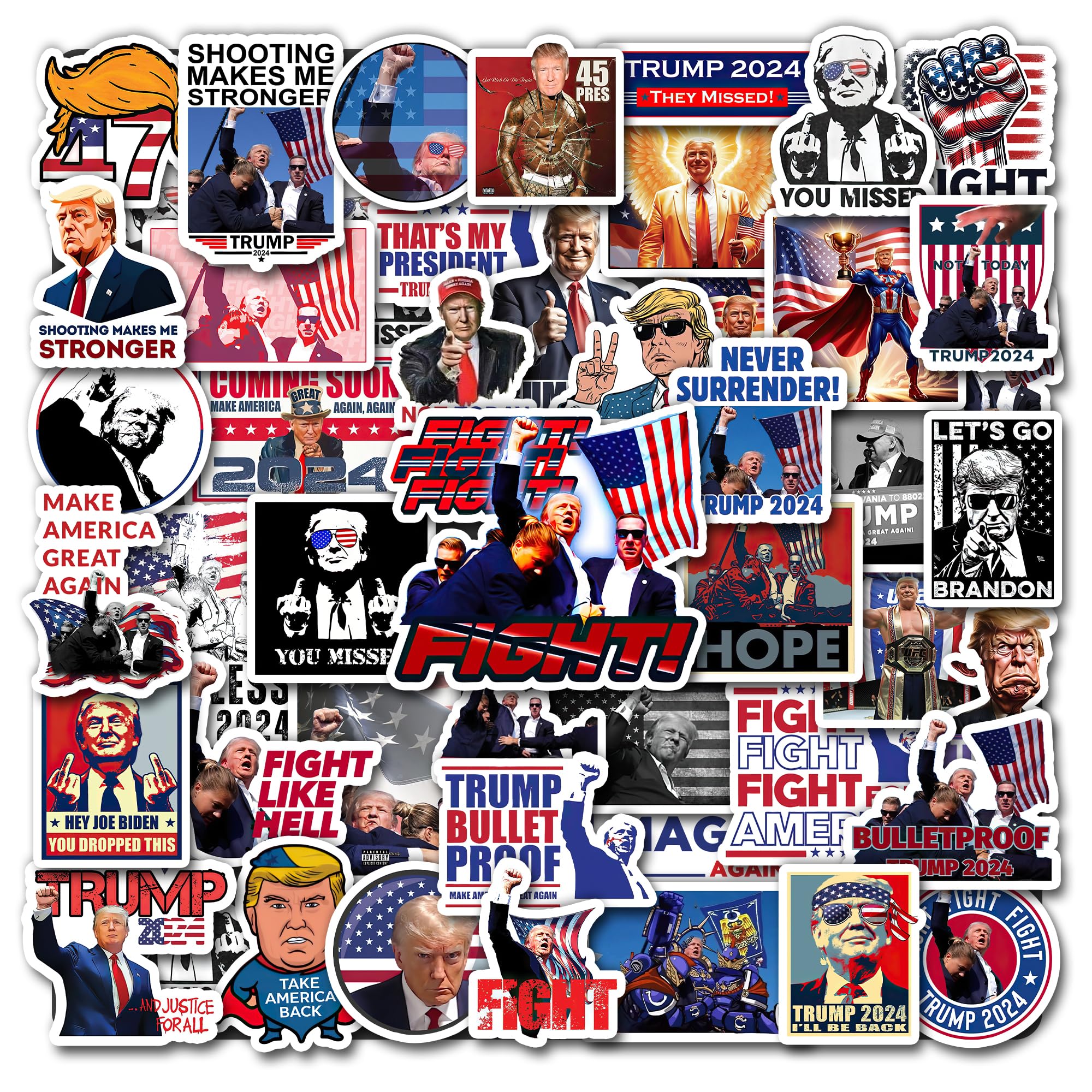 Amazon.com - 50 Pcs Stickers Trump 2024 USA Vinyl Sticker Survived Shot ...