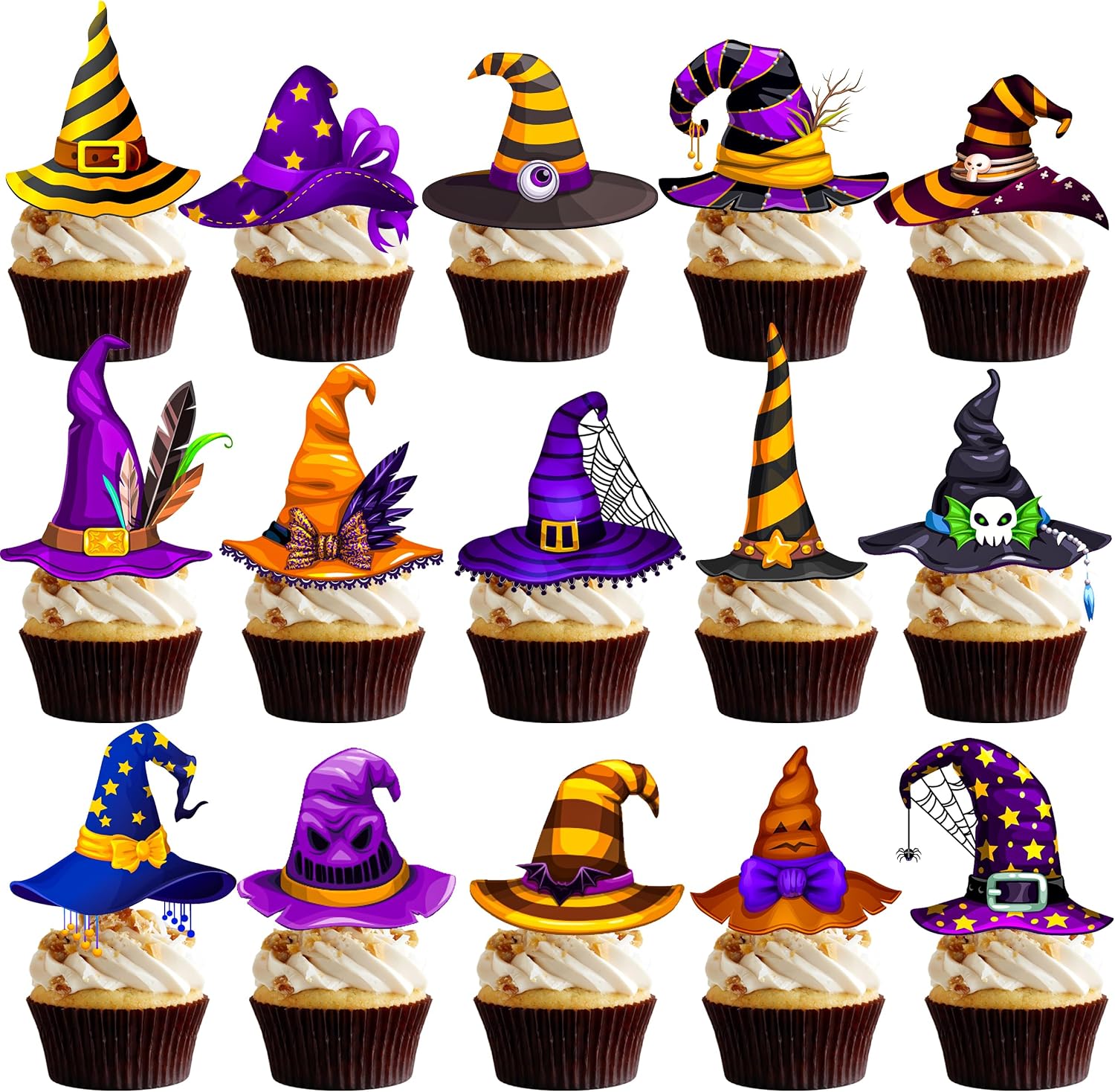 Amazon.com: 48Pcs Witch Hat Cupcake Toppers Halloween Party Decorations ...
