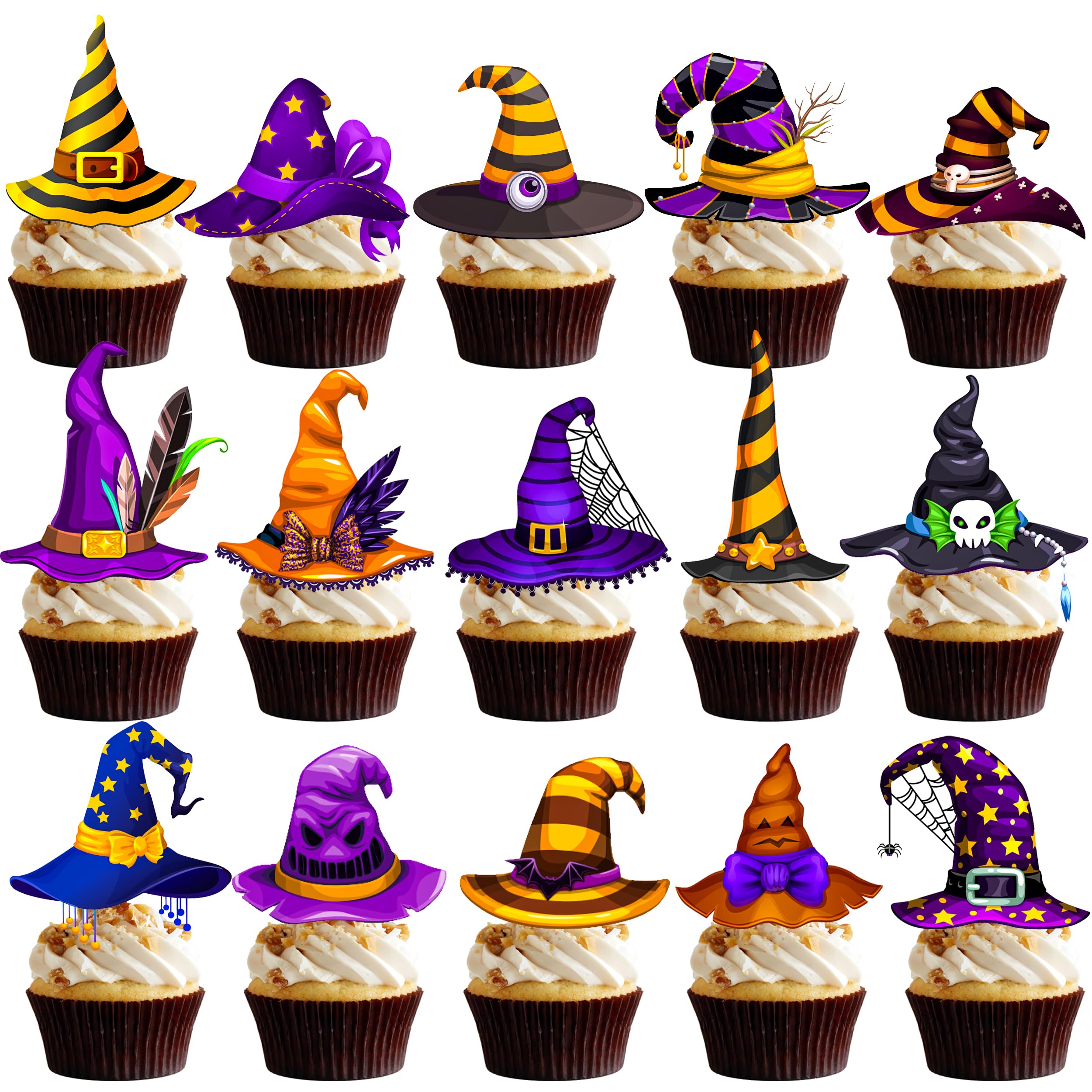 Amazon.com: 48Pcs Witch Hat Cupcake Toppers Halloween Party Decorations ...