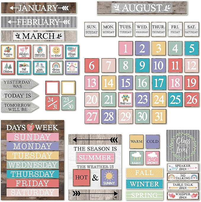 Amazon.com: Classroom Calendar Set Bulletin Board Decor – School ...