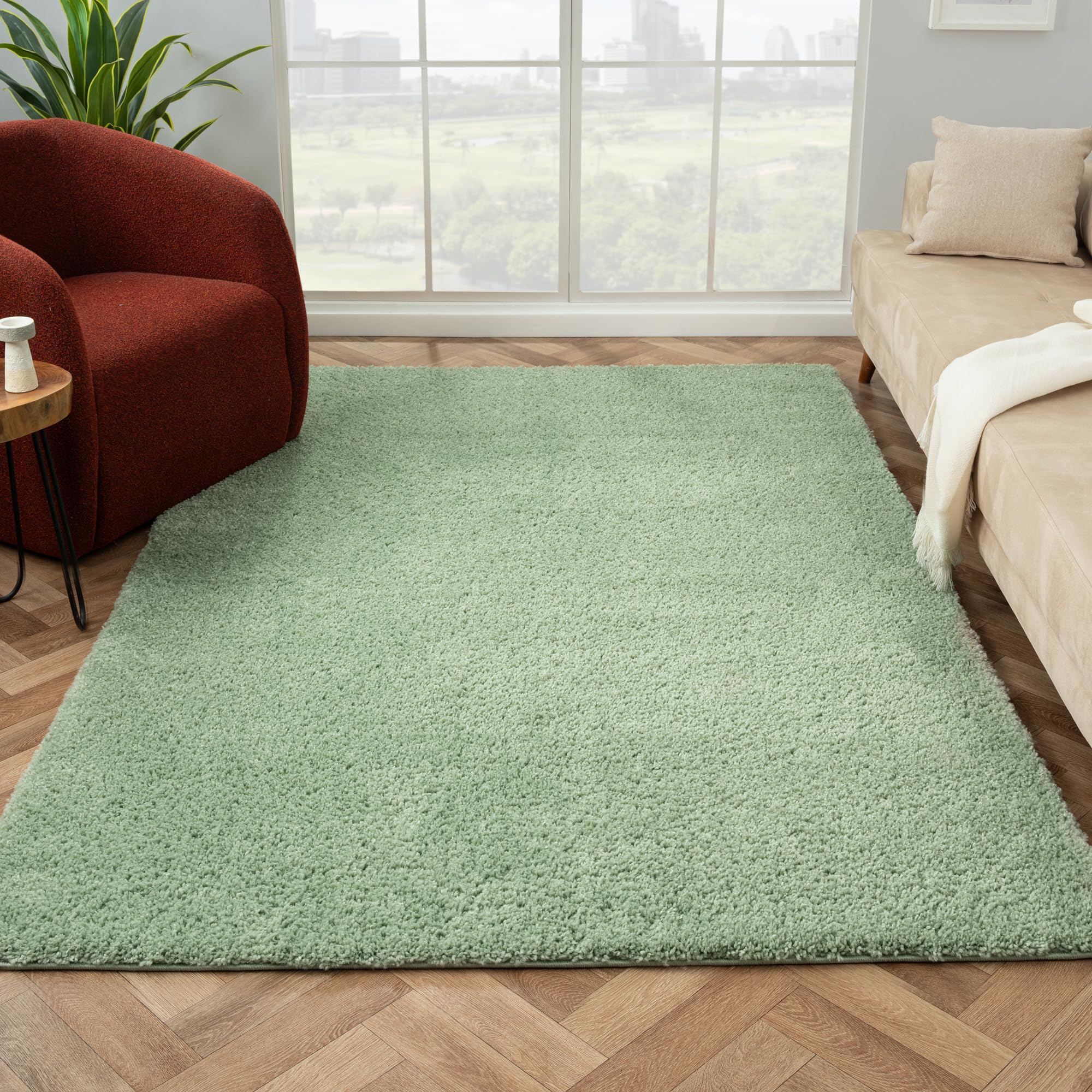 Plush Shaggy Rugs Green Cream Soft Mottled Thick Pile Large Small ...