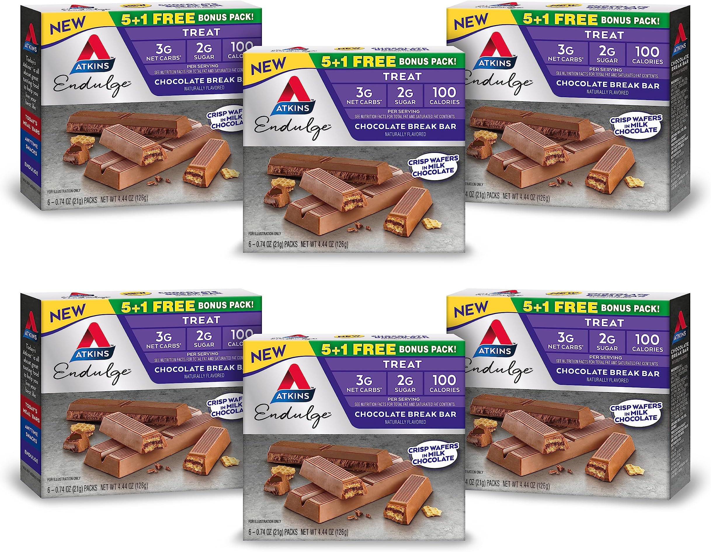 Amazon.com: Atkins Endulge Treat, Chocolate Break Bar, 3g Net Carbs, 2g ...