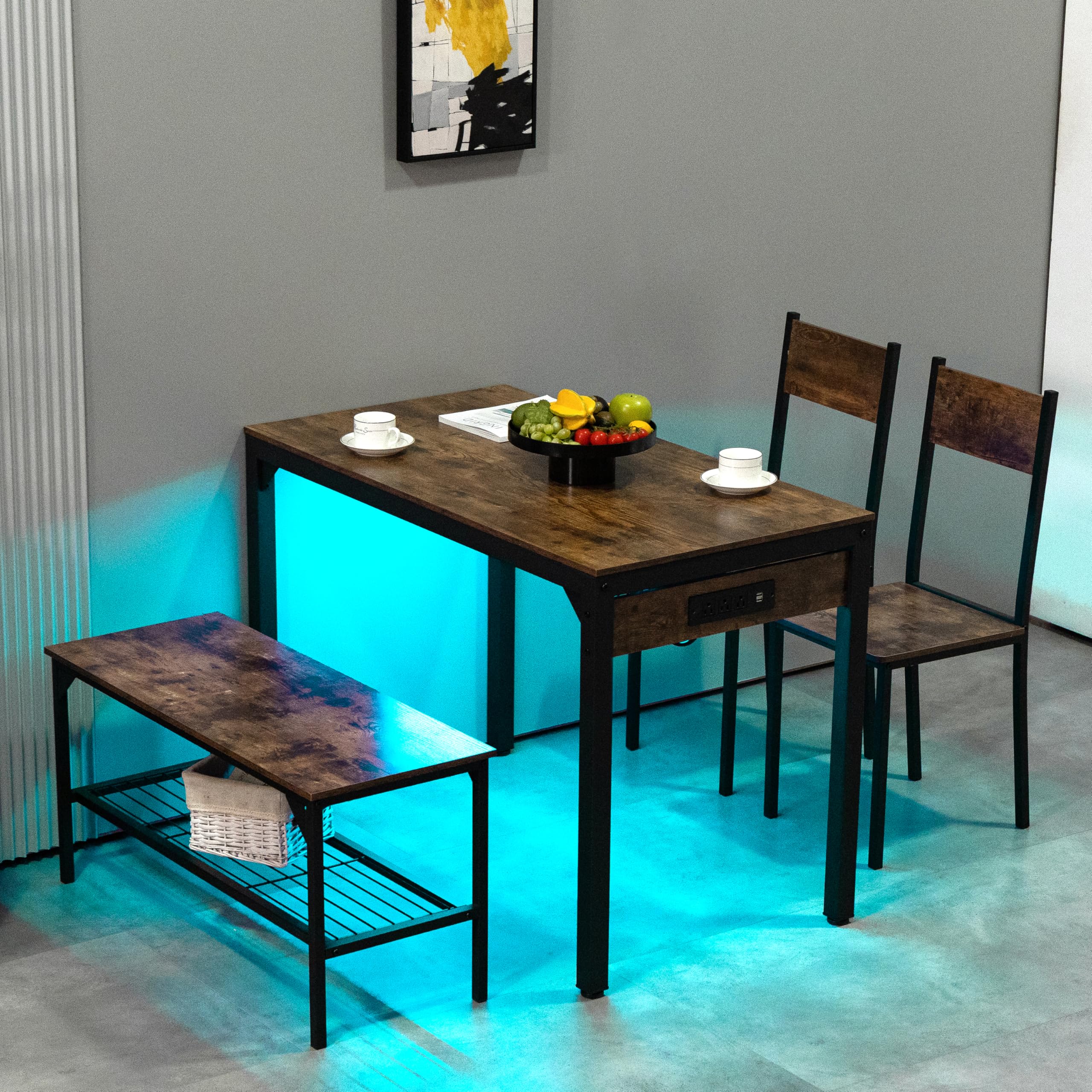 Amazon.com - Finnhomy 43.3” Dining Table Set for 4 with LED Lights ...