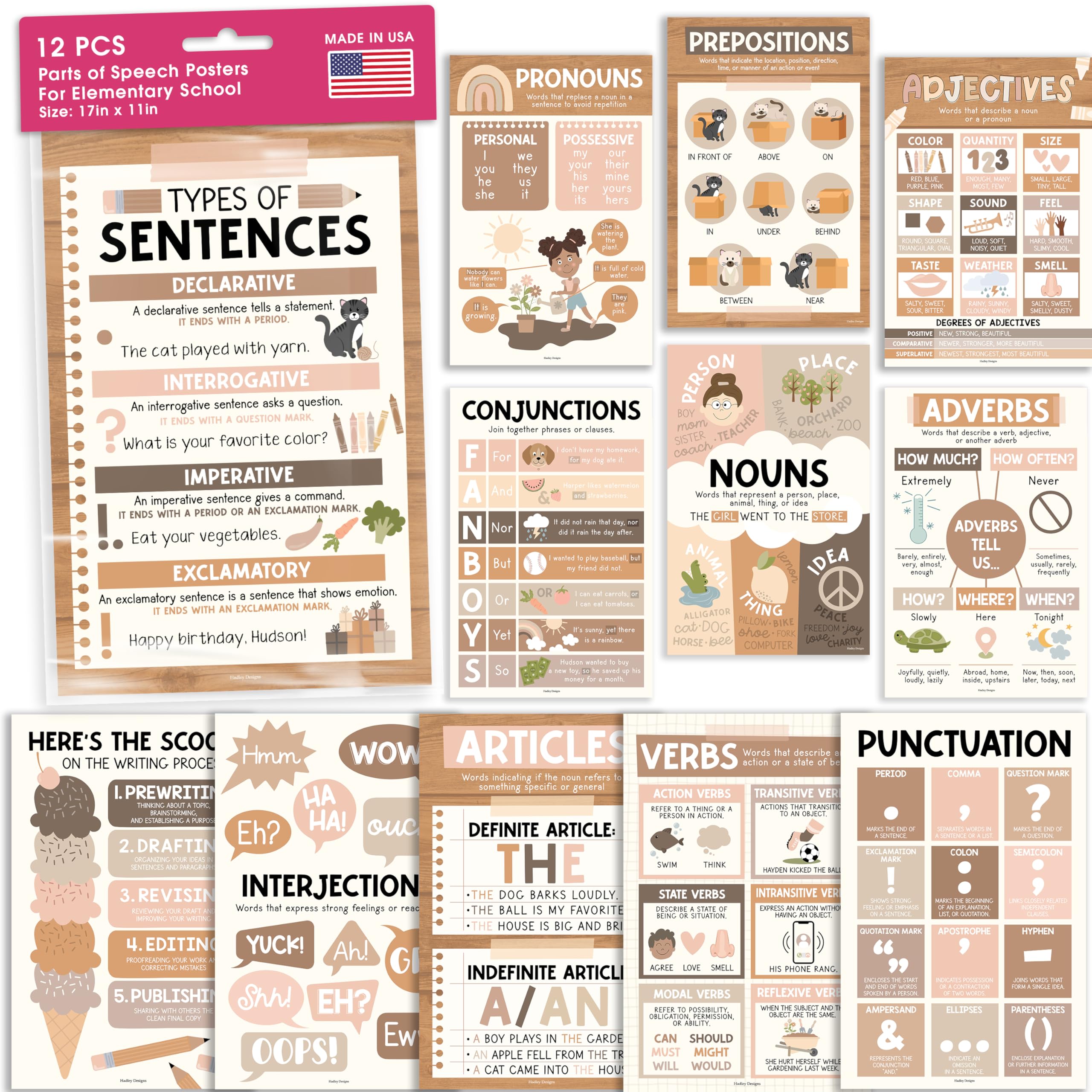 Amazon.com: 12 Boho Parts Of Speech Posters For Classroom - Parts Of ...