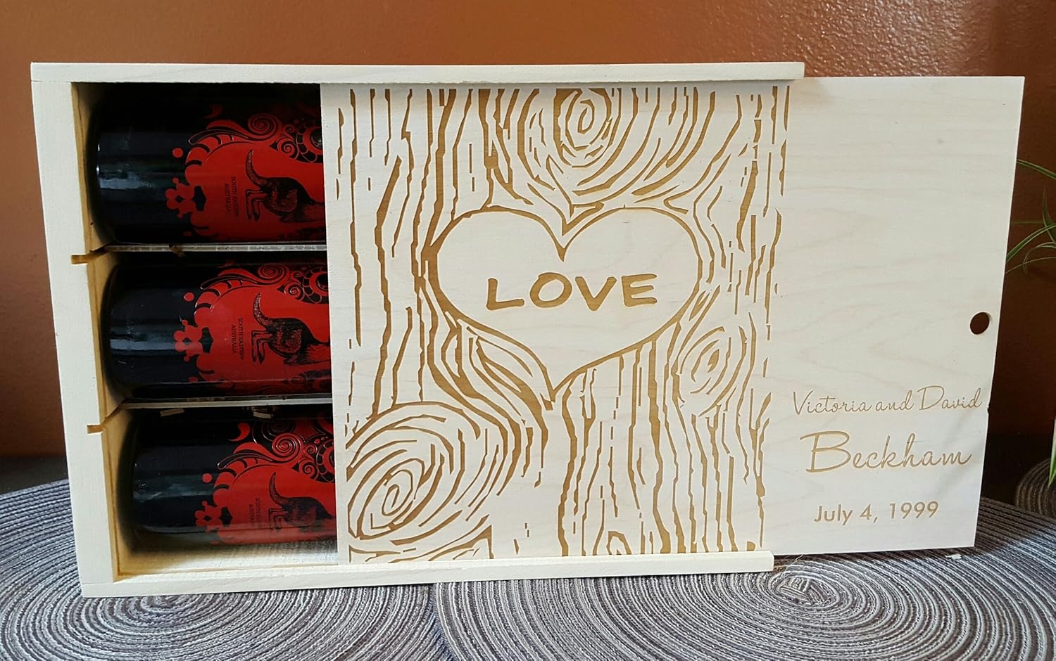 Amazon.com: Rustic Tree Three Bottle Wine Box - Single Lid : Home & Kitchen