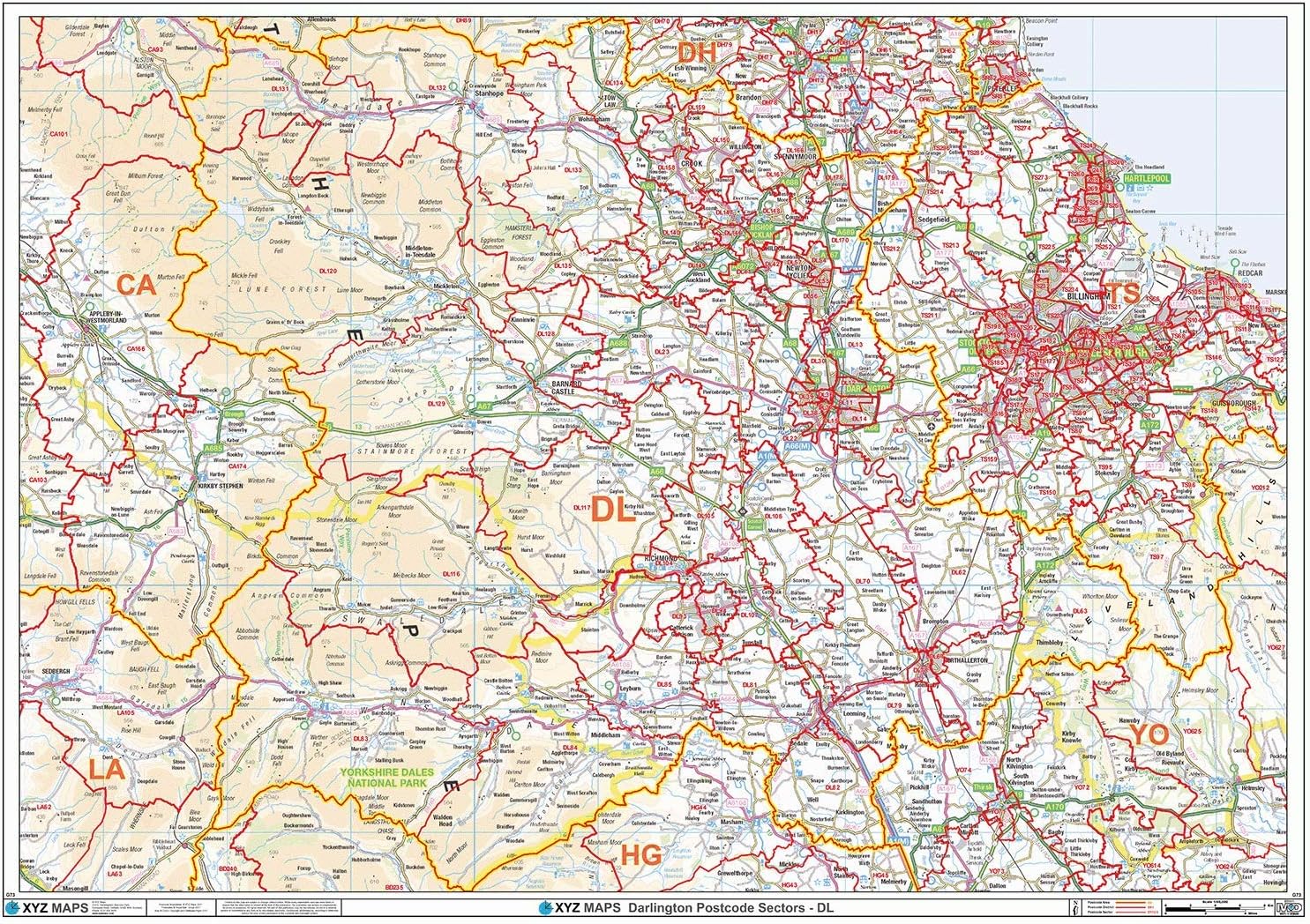 Darlington - DL - Postcode Wall Map - Paper : Amazon.co.uk: Stationery ...