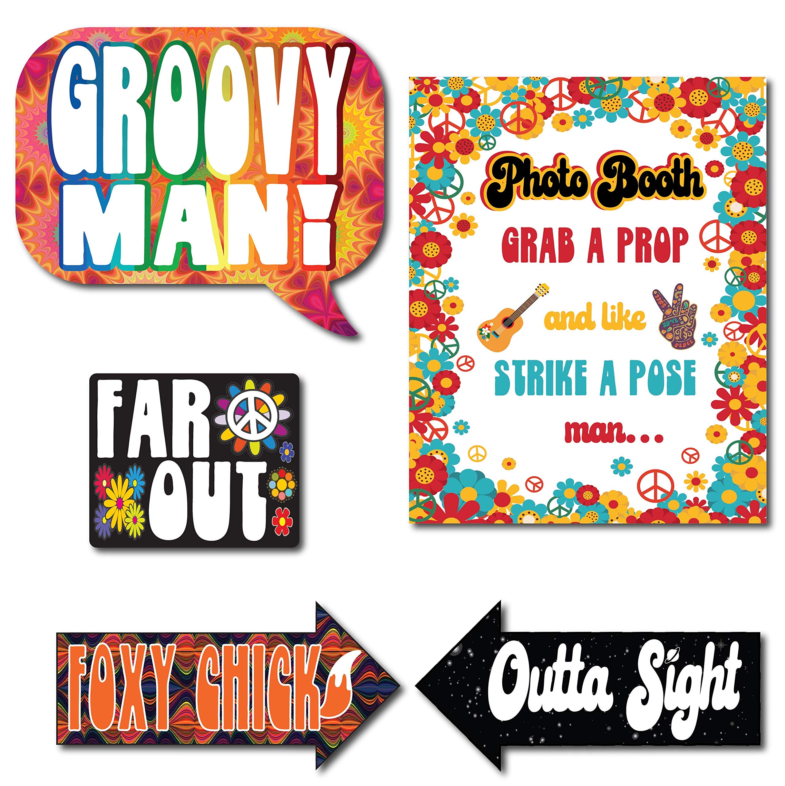 Buy 60s Photo Booth Props - 41-pc Photo Booth Kit with 8 x 10-Inch Sign ...