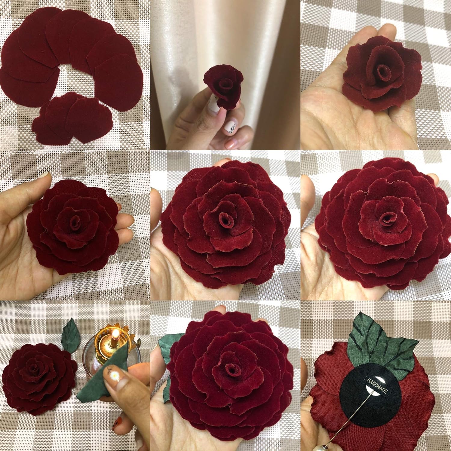 Amazon.com: Fabric Rose Flower Pins Brooch By NhanDo Handmade ...