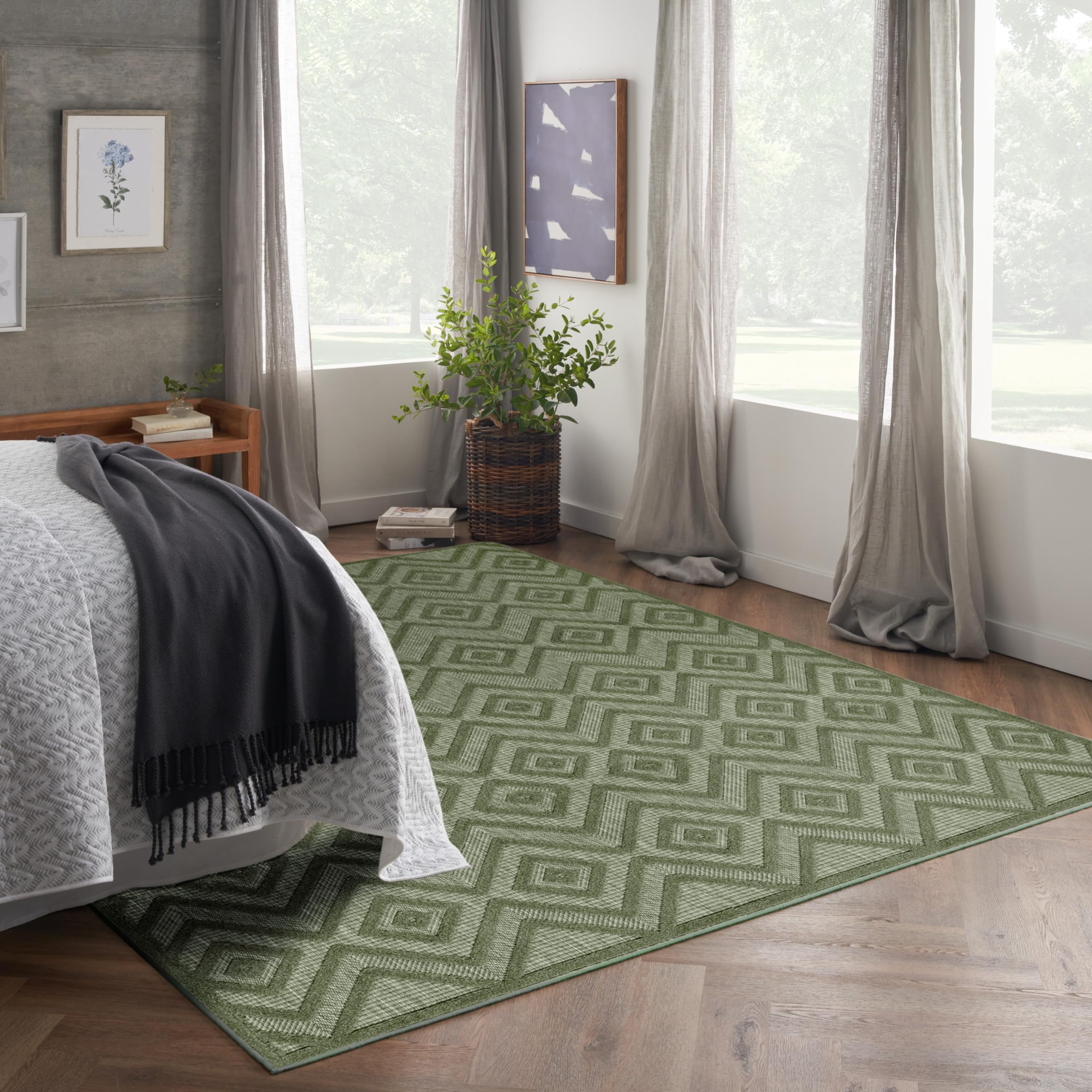 Amazon.com: Nourison Versatile Green 10' x 14' Area Rug - Easy Cleaning ...