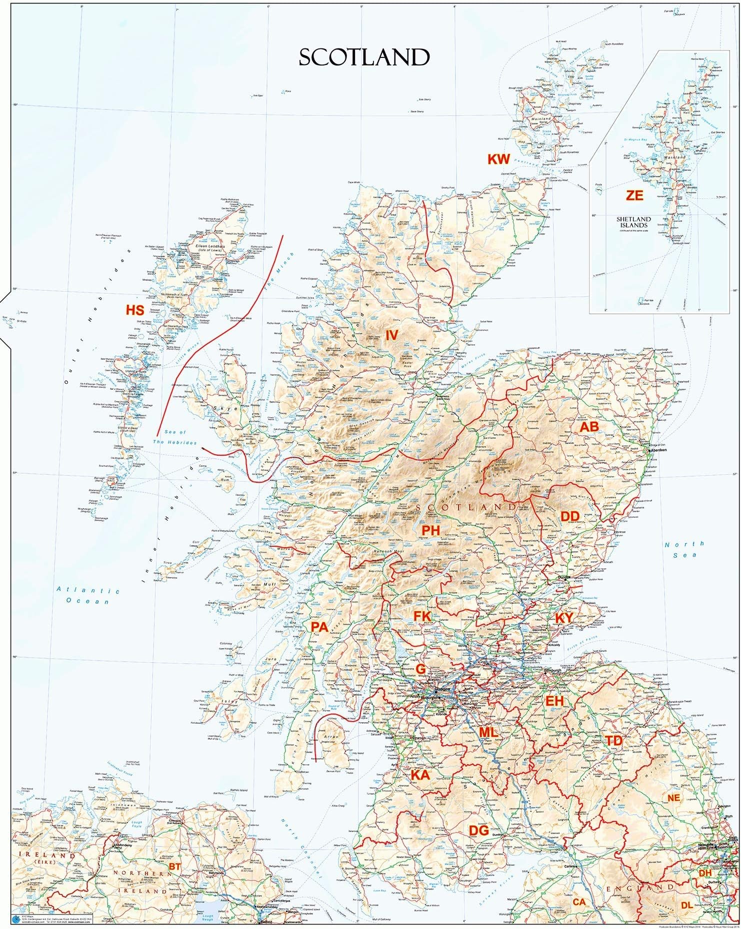 Scotland Postcode Areas - Wall Map-Paper : Amazon.co.uk: Stationery ...